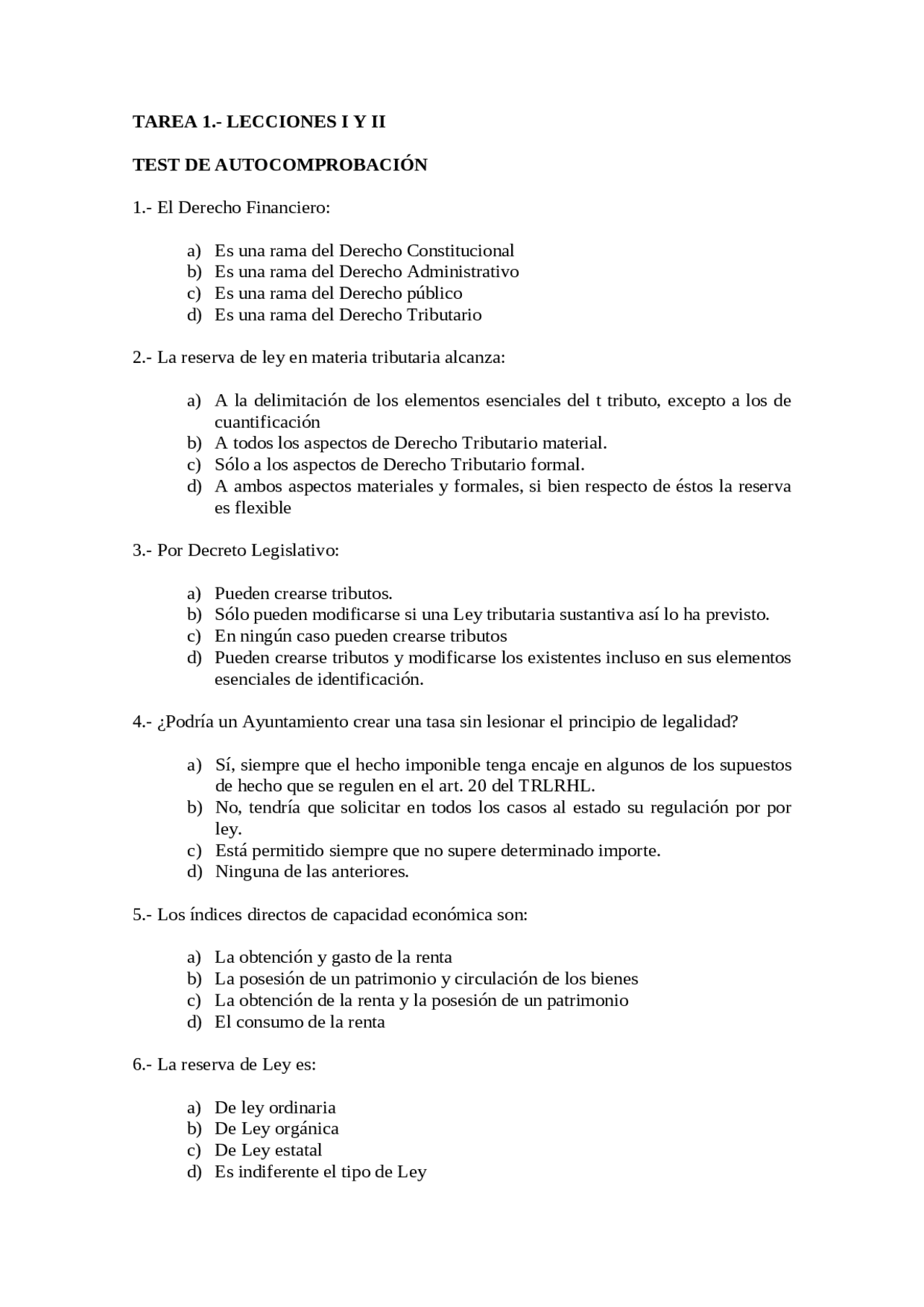 Practicas tributario y financiero | Ejercicios de Derecho Financiero y Tributario | Docsity