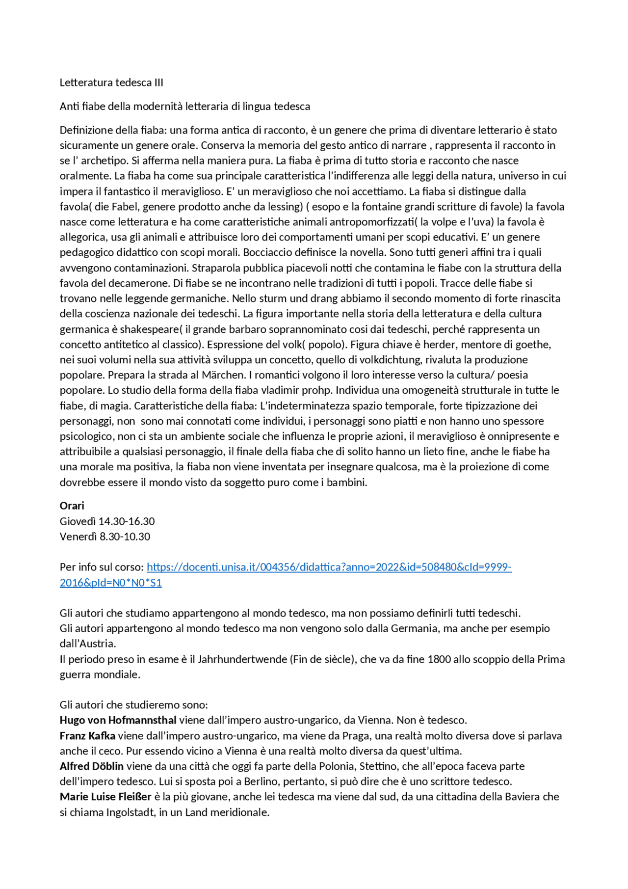 Letteratura Tedesca Kafka Appunti Di Letteratura Tedesca Docsity