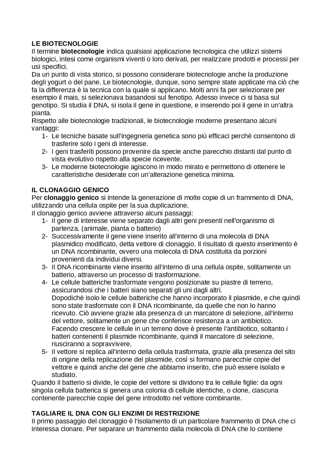 Le Biotecnologie Scienze Appunti Di Scienze Della Terra Docsity