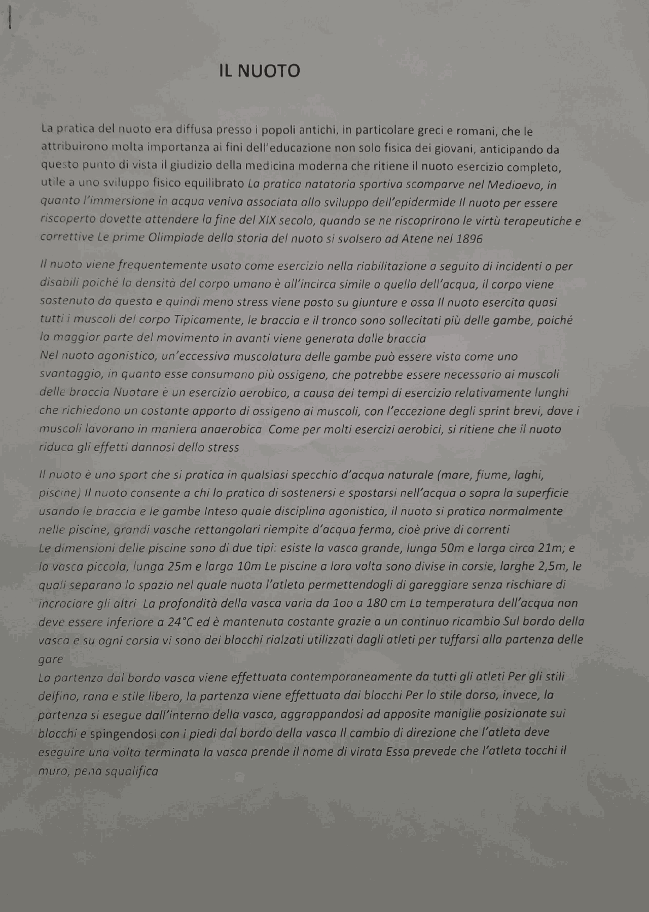 Il nuoto storia e caratteristiche | Dispense di Educazione fisica | Docsity