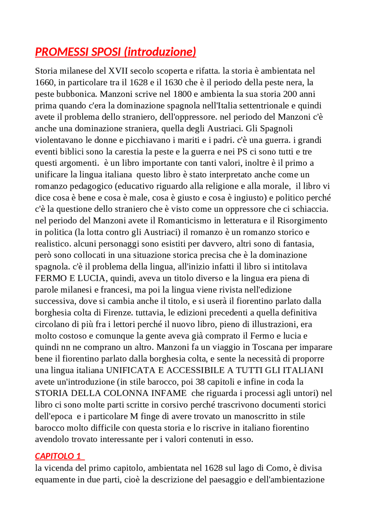Promessi Sposi Appunti Appunti Di Italiano Docsity