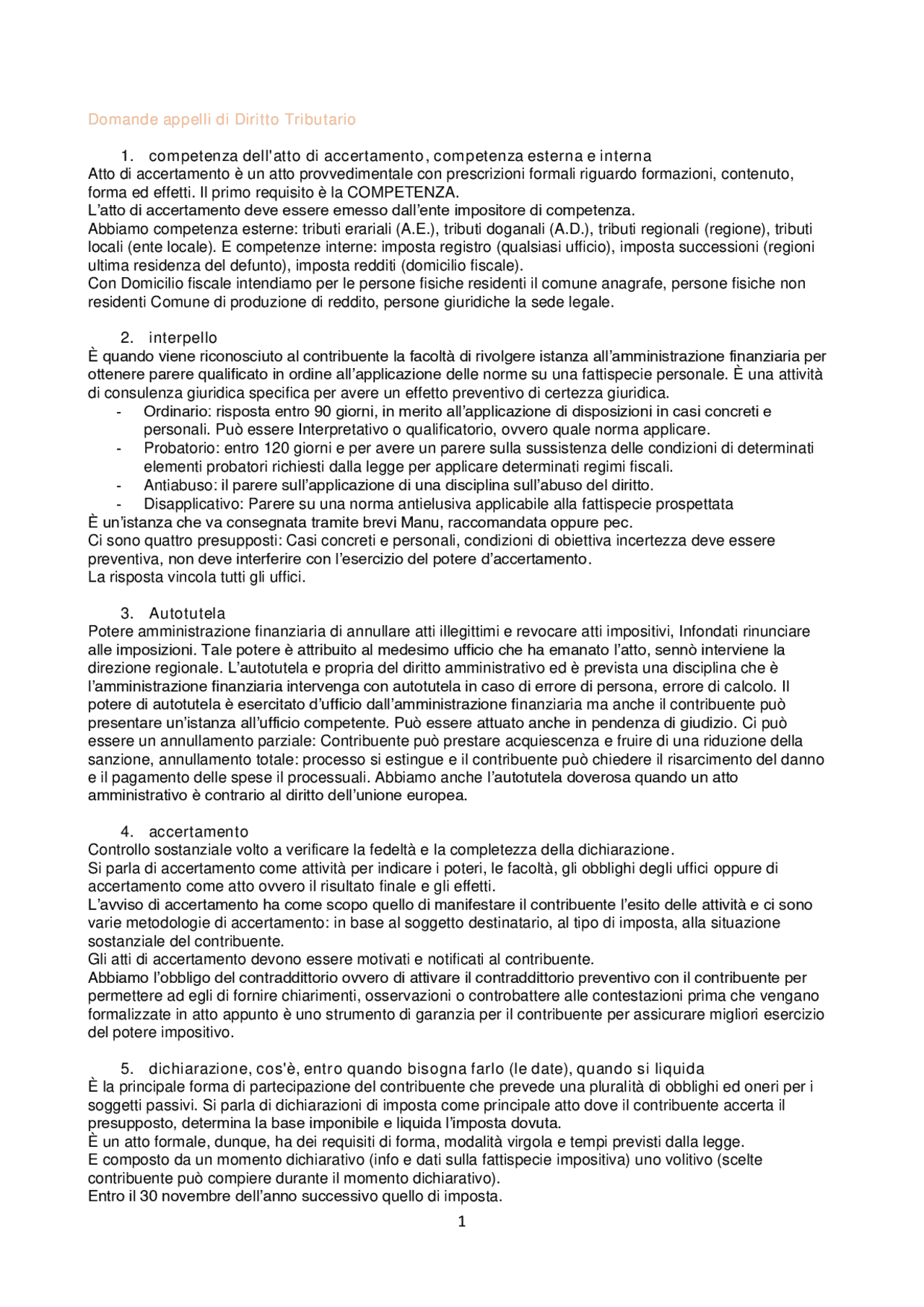 Domande e risposte orale diritto tributario | Prove d'esame di Diritto Tributario | Docsity