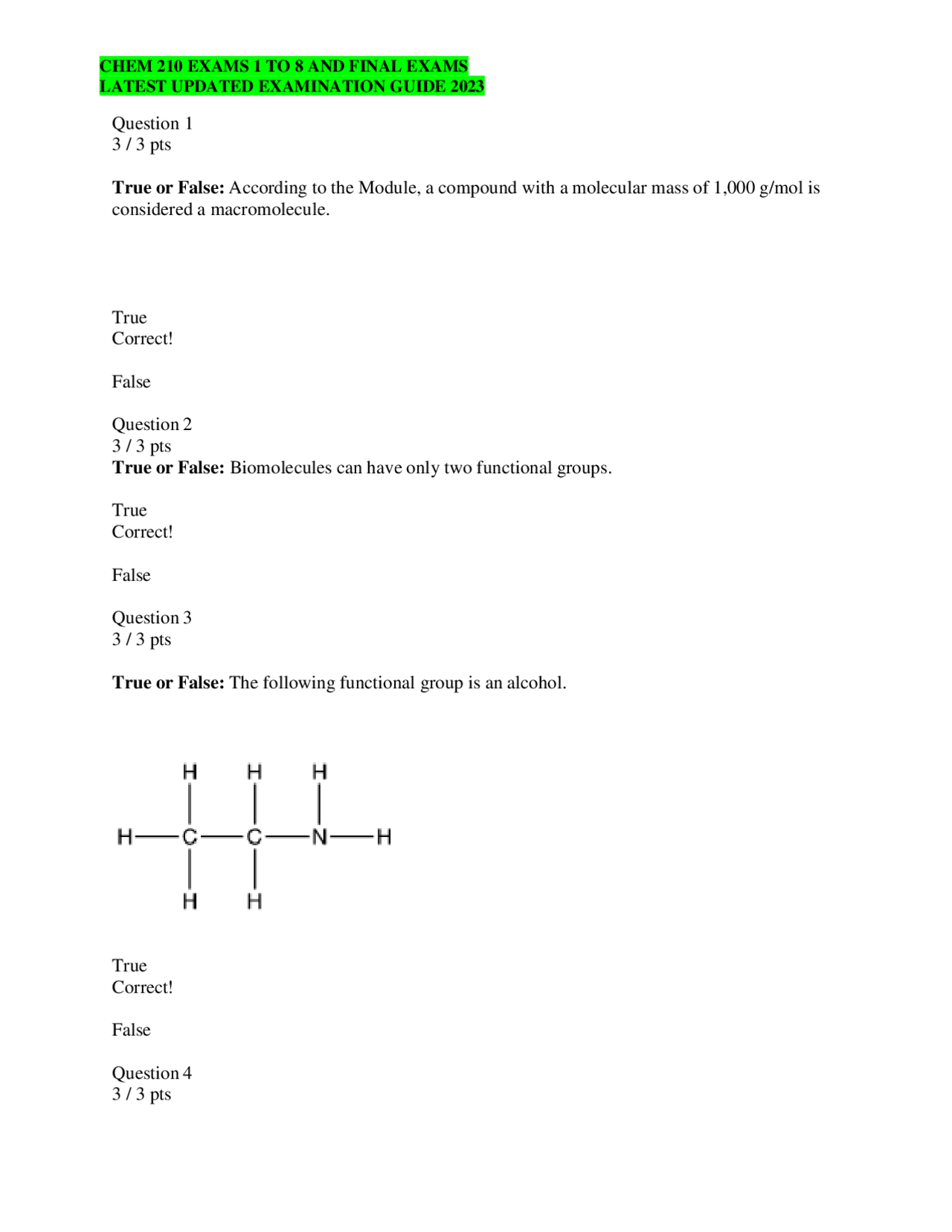 Chem 210 Exams 1 To 8 And Final Exams Latest Updated Examination Guide