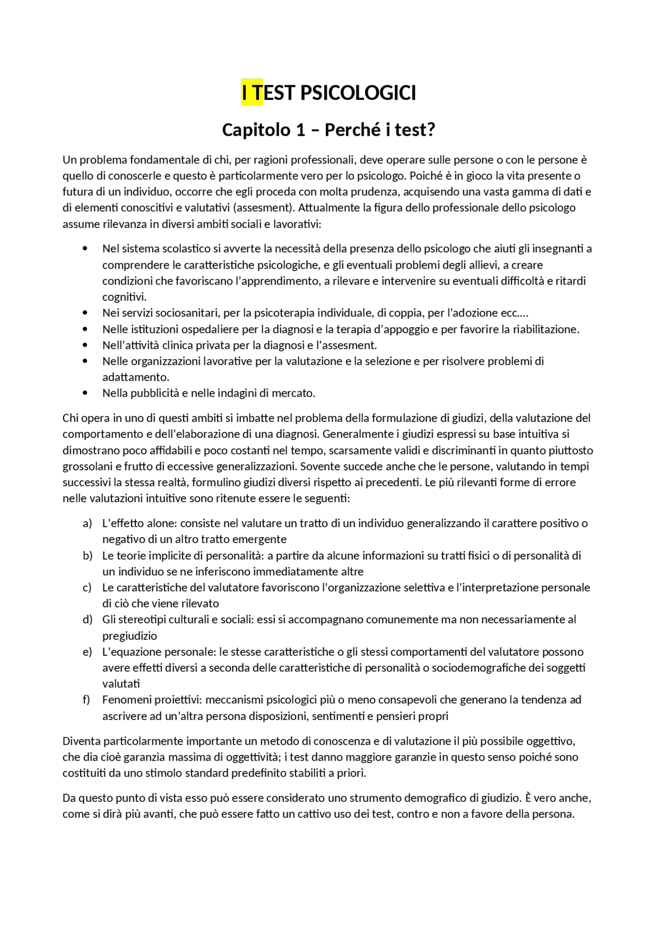 Riassunto "I test psicologici" | Sintesi del corso di Psicologia ...