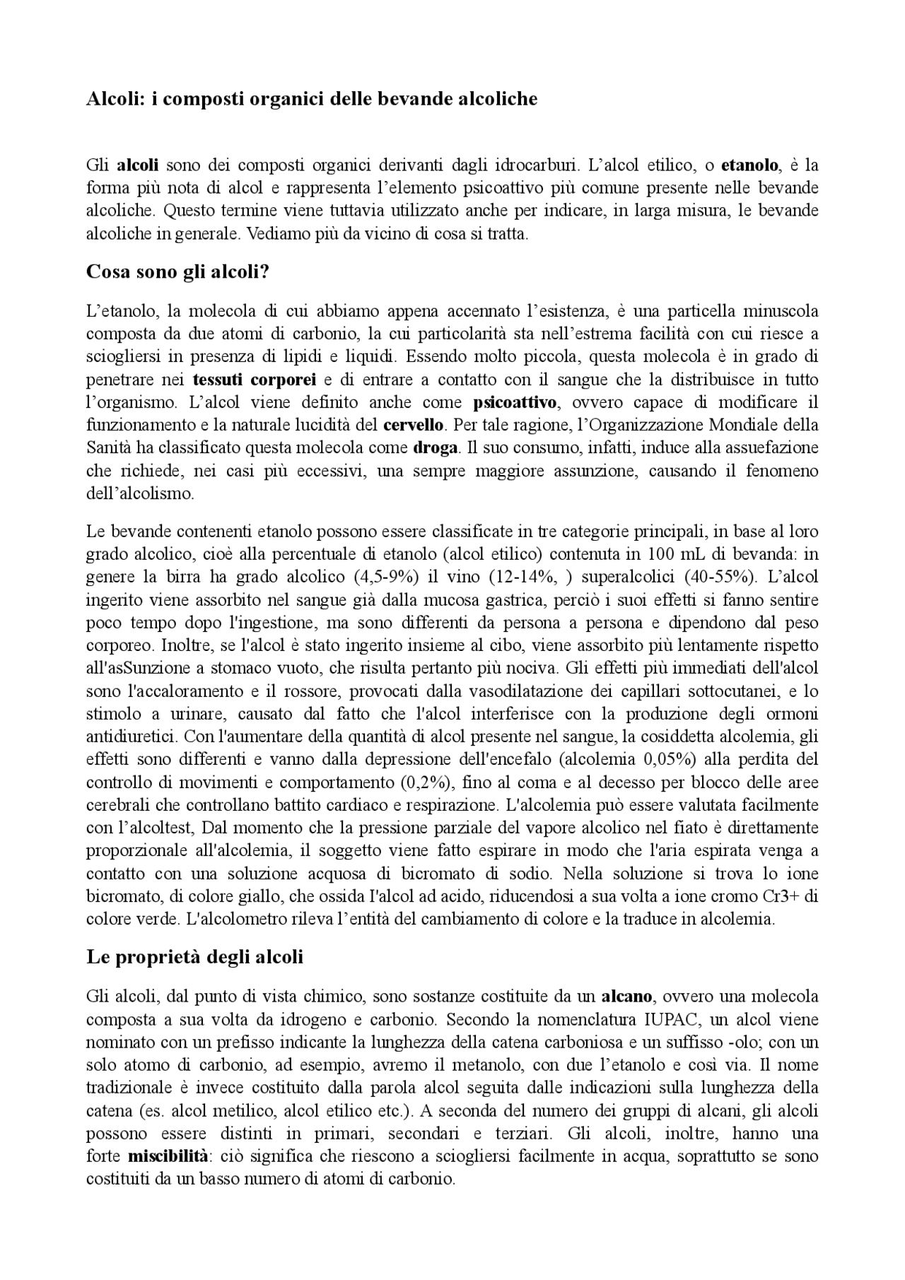 Riassunto Sugli Alcoli Appunti Di Scienze Della Terra Docsity