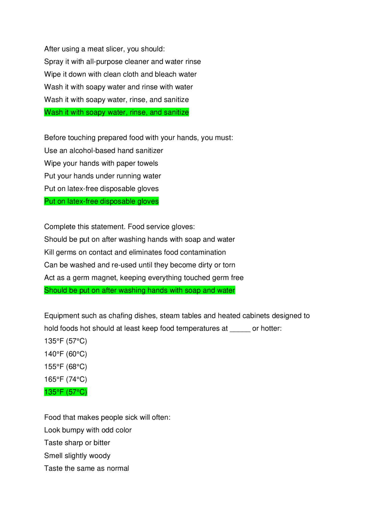 Food Handlers Quiz Test Exams Vocational Education Docsity 