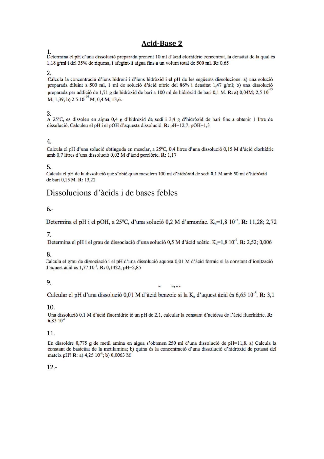Problemas ácido Y Base Ejercicios De Química Docsity