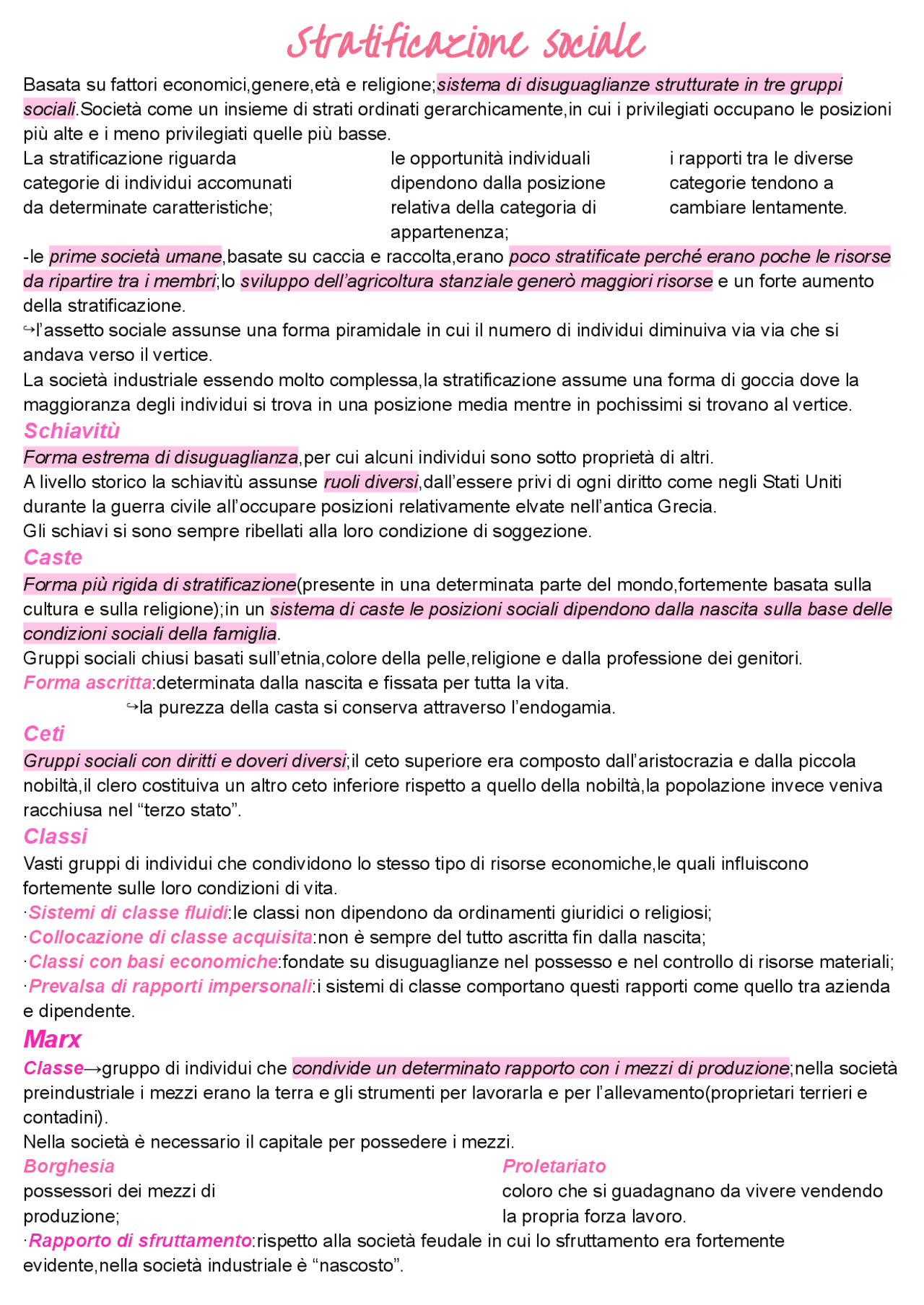 La Stratificazione Sociale Appunti Di Sociologia Docsity