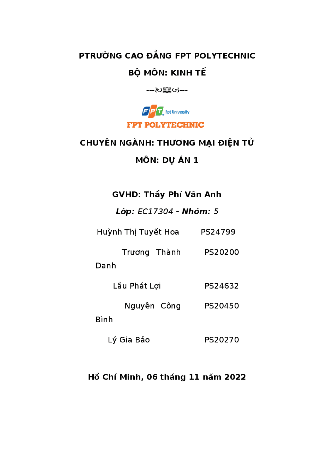 Assignment Dự án 1 Fpt Polytechnic Thesis Marketing Research Docsity