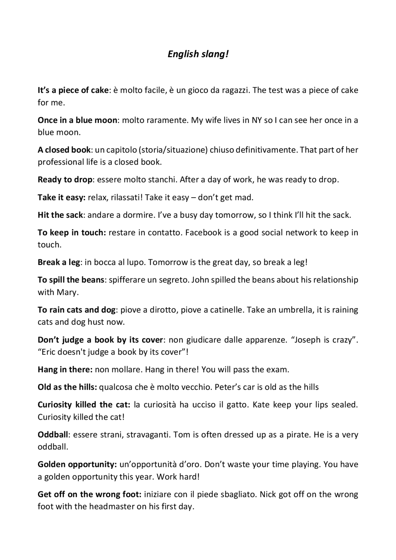 English slang, modi di dire inglesi più comuni | Appunti di Inglese ...