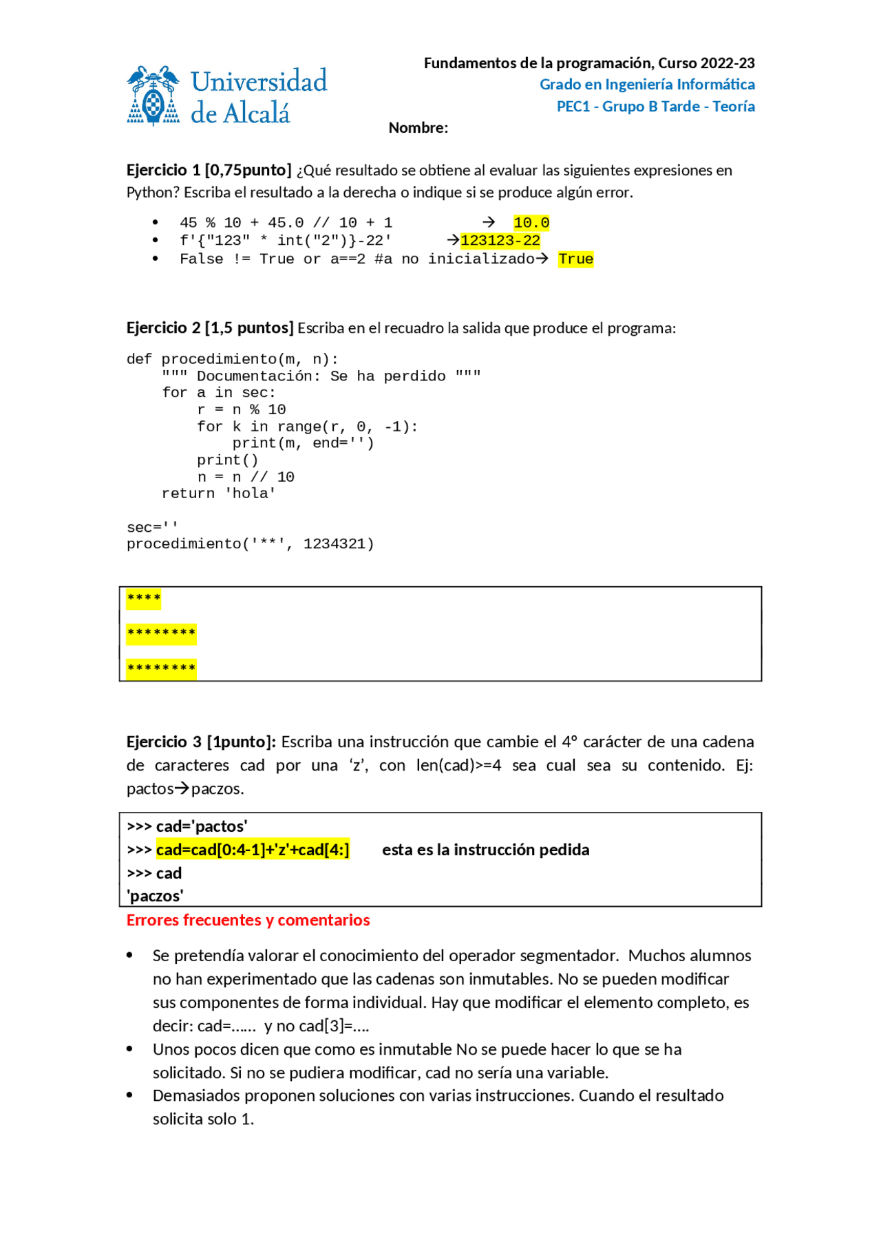 Examen fundamentos programacion | Exámenes de Programación Informática | Docsity