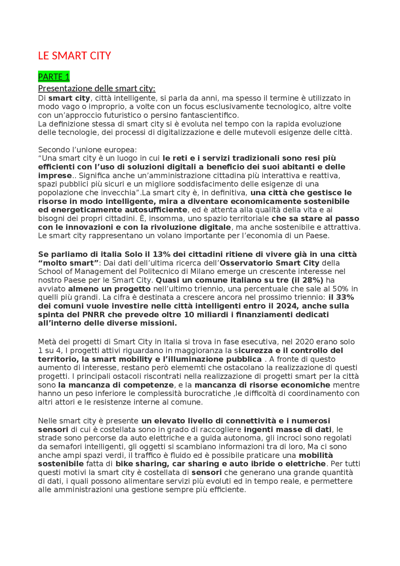 Le smart city - file word | Schemi e mappe concettuali di Informatica per la ricerca sociale ...