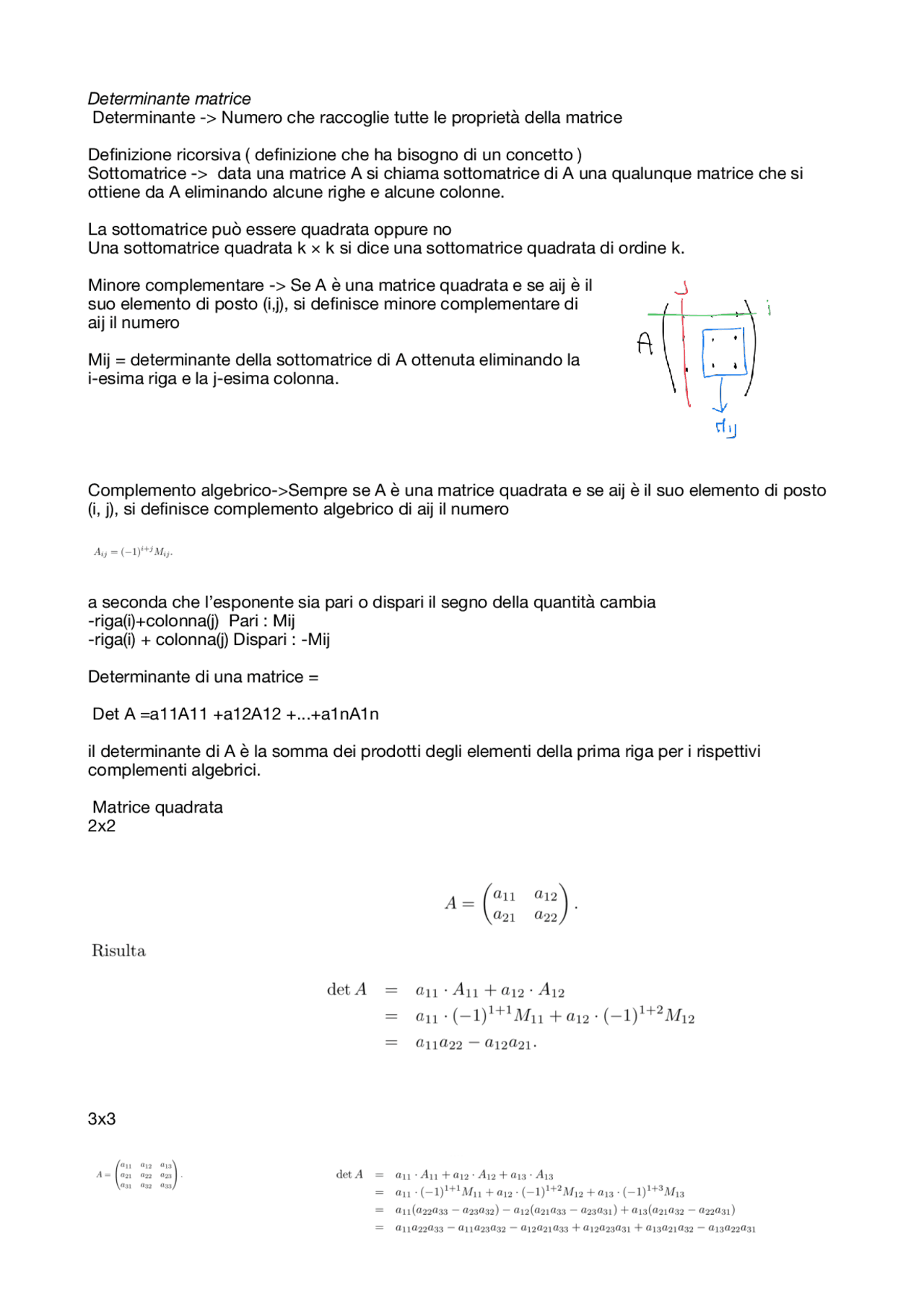 Determinante di una matrice | Dispense di Matematica Generale | Docsity