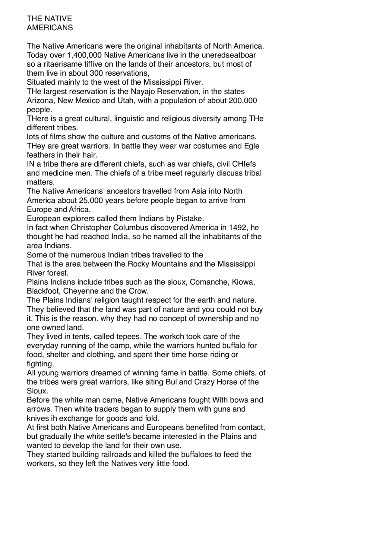Reading native Americans | Esercizi di Inglese | Docsity