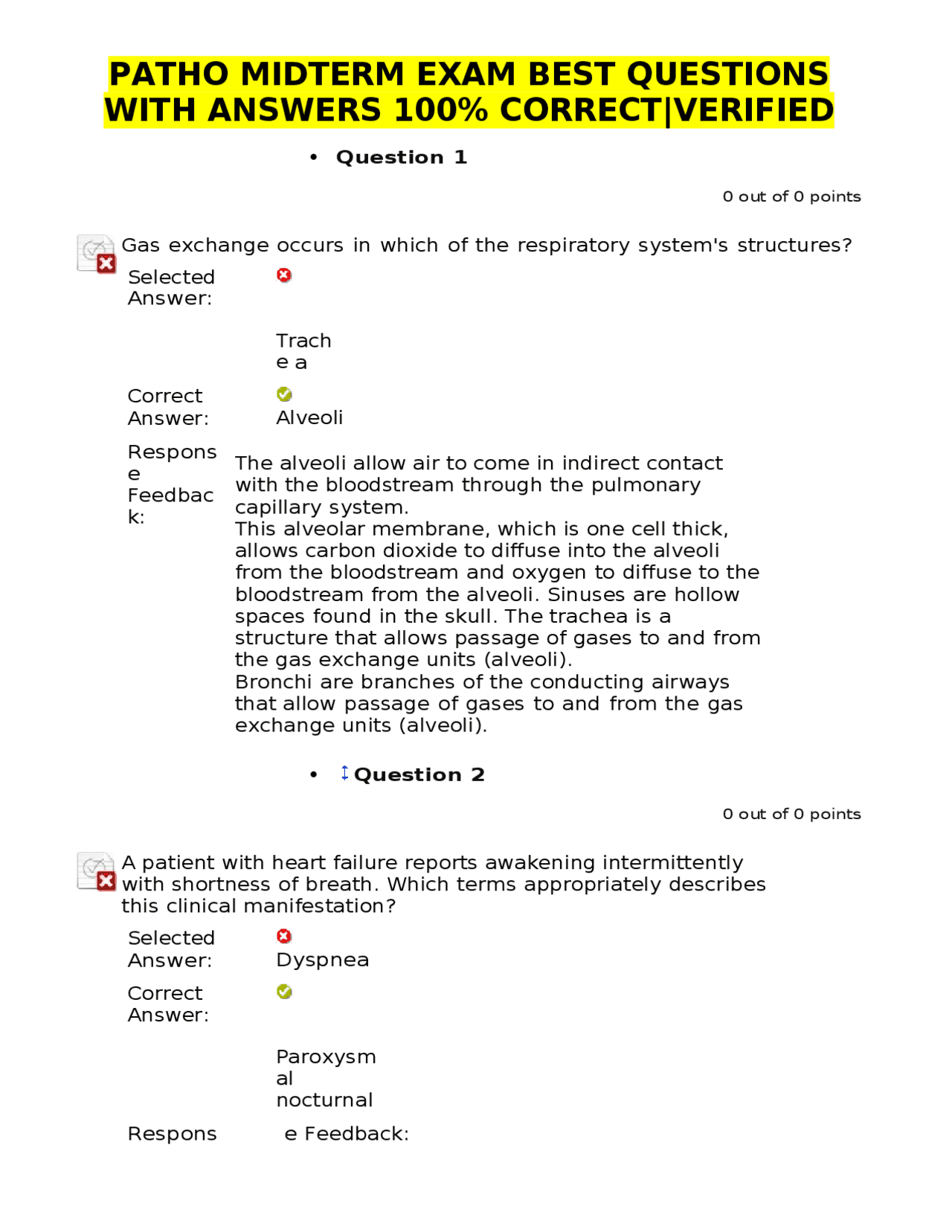 Pathophysiology Midterm Exam Questions And Answers Exams Nursing