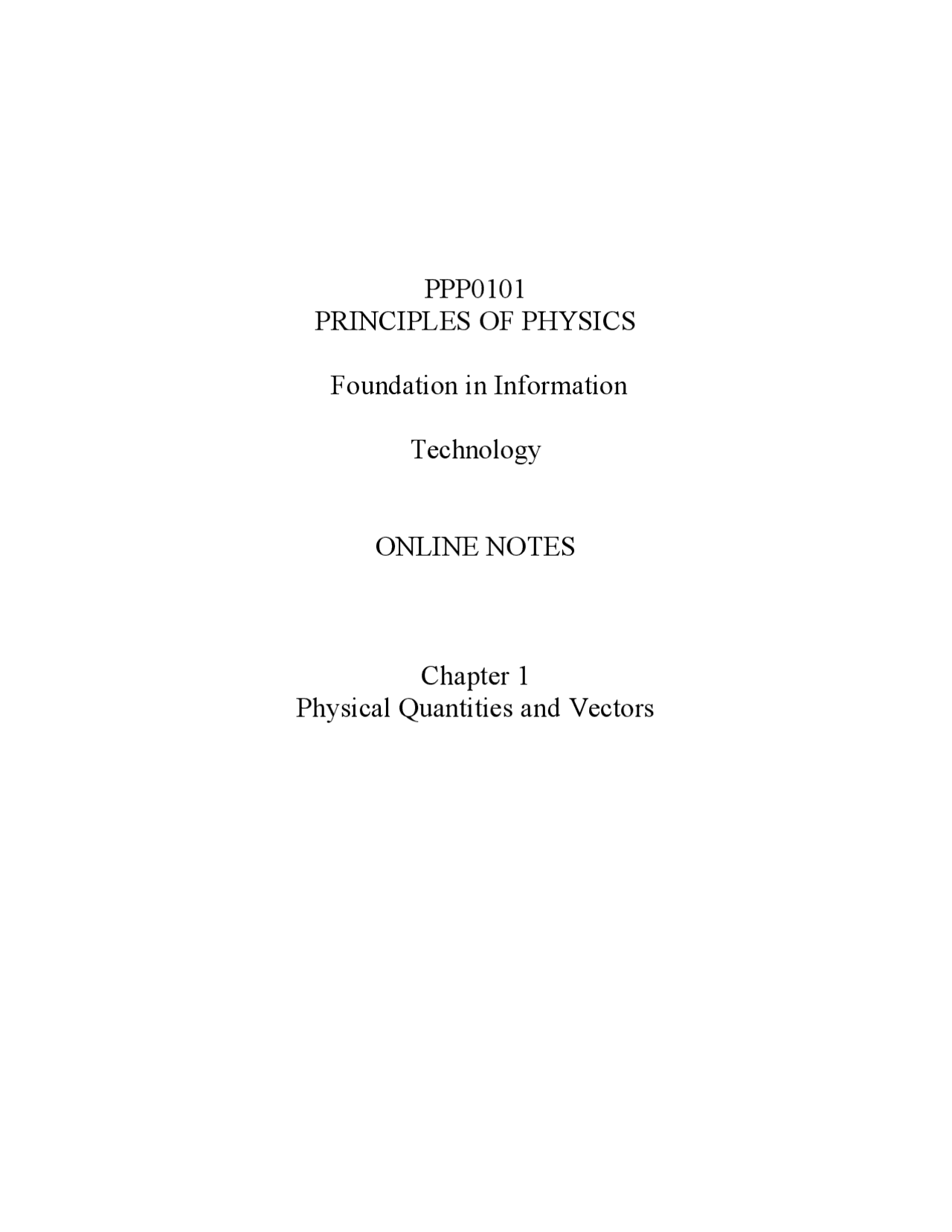 Ppp0101 Chap1 Physical Quantities And Vector Lecture Notes Physics