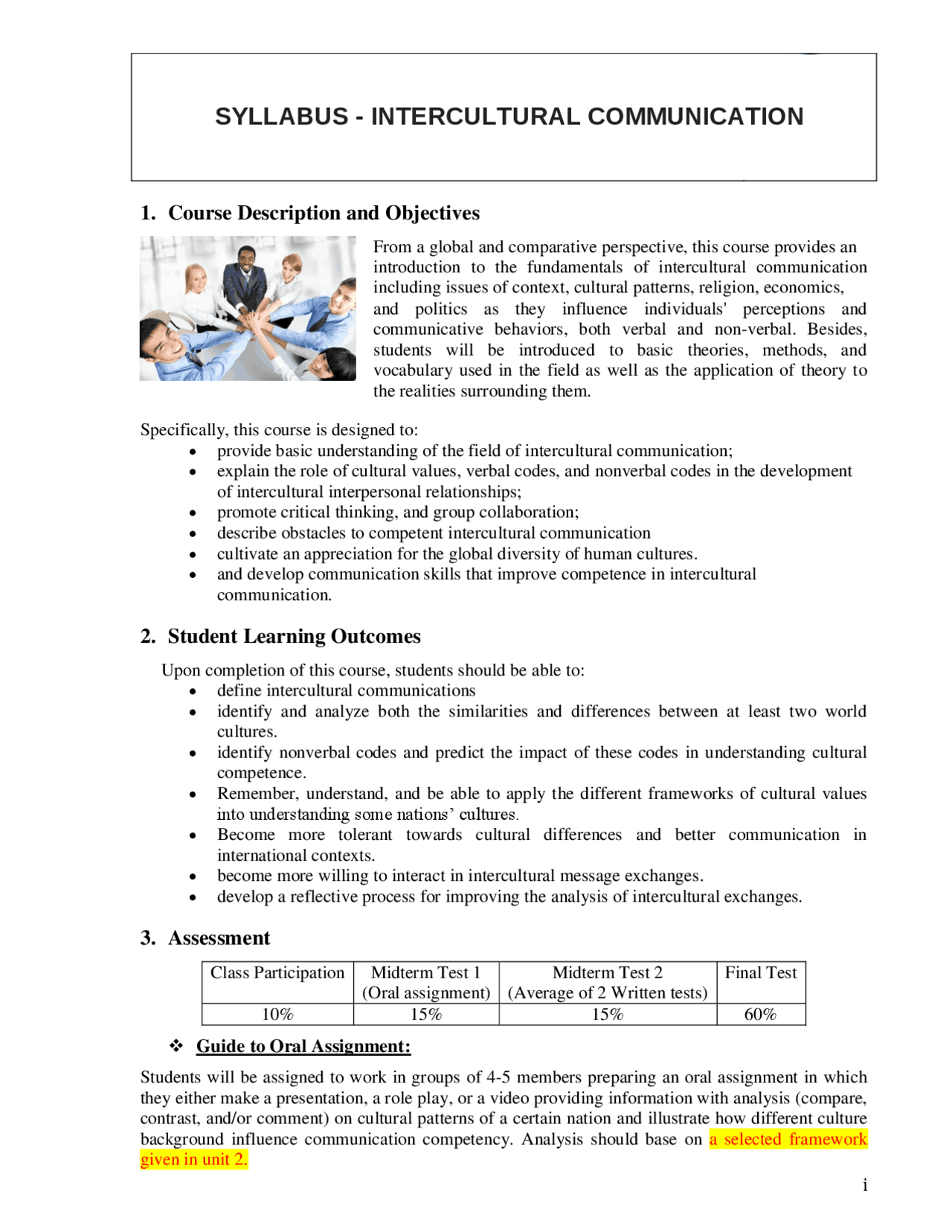 SYLLABUS - Intercultural Communication (University Level).pdf | Study ...