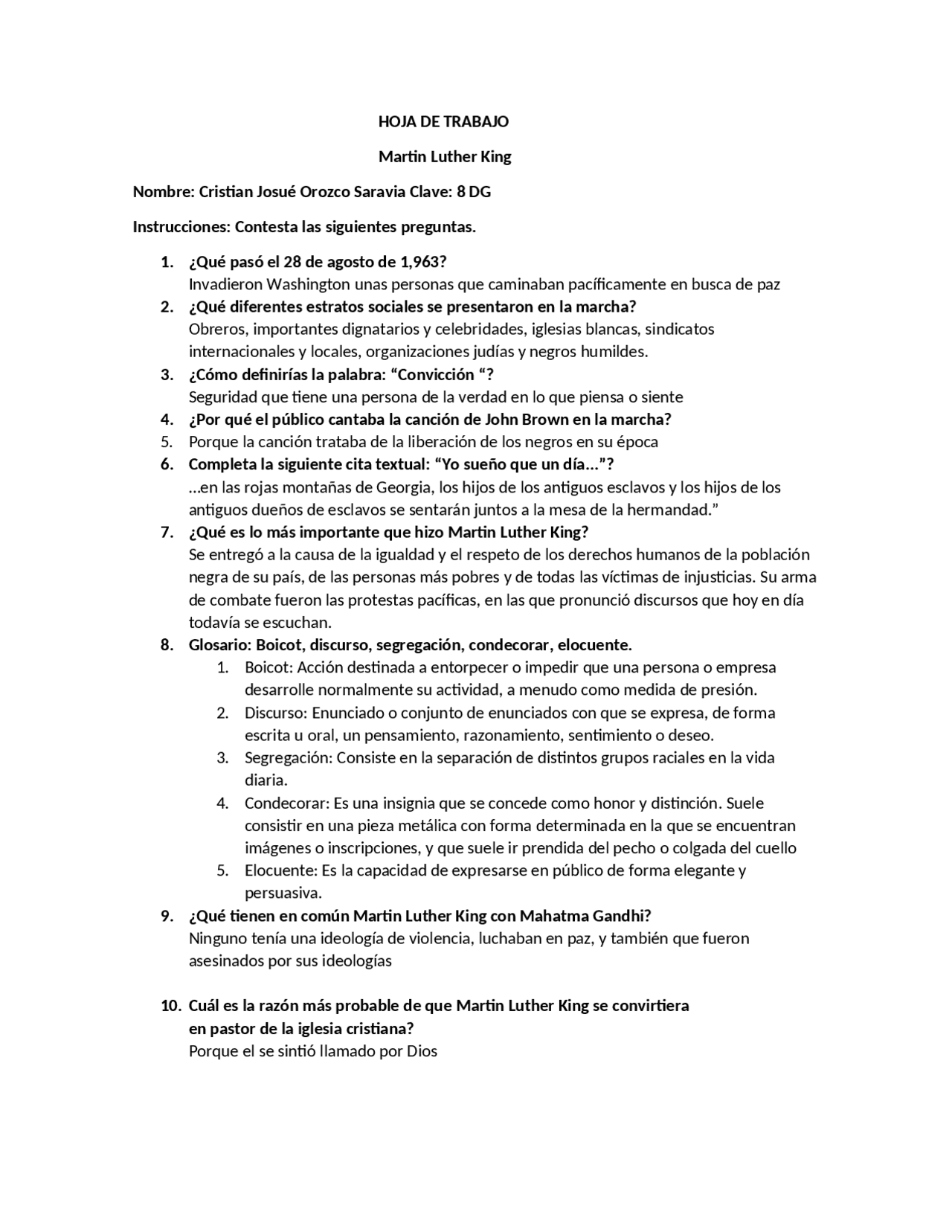 Hojas De Trabajo De Martin Luther King