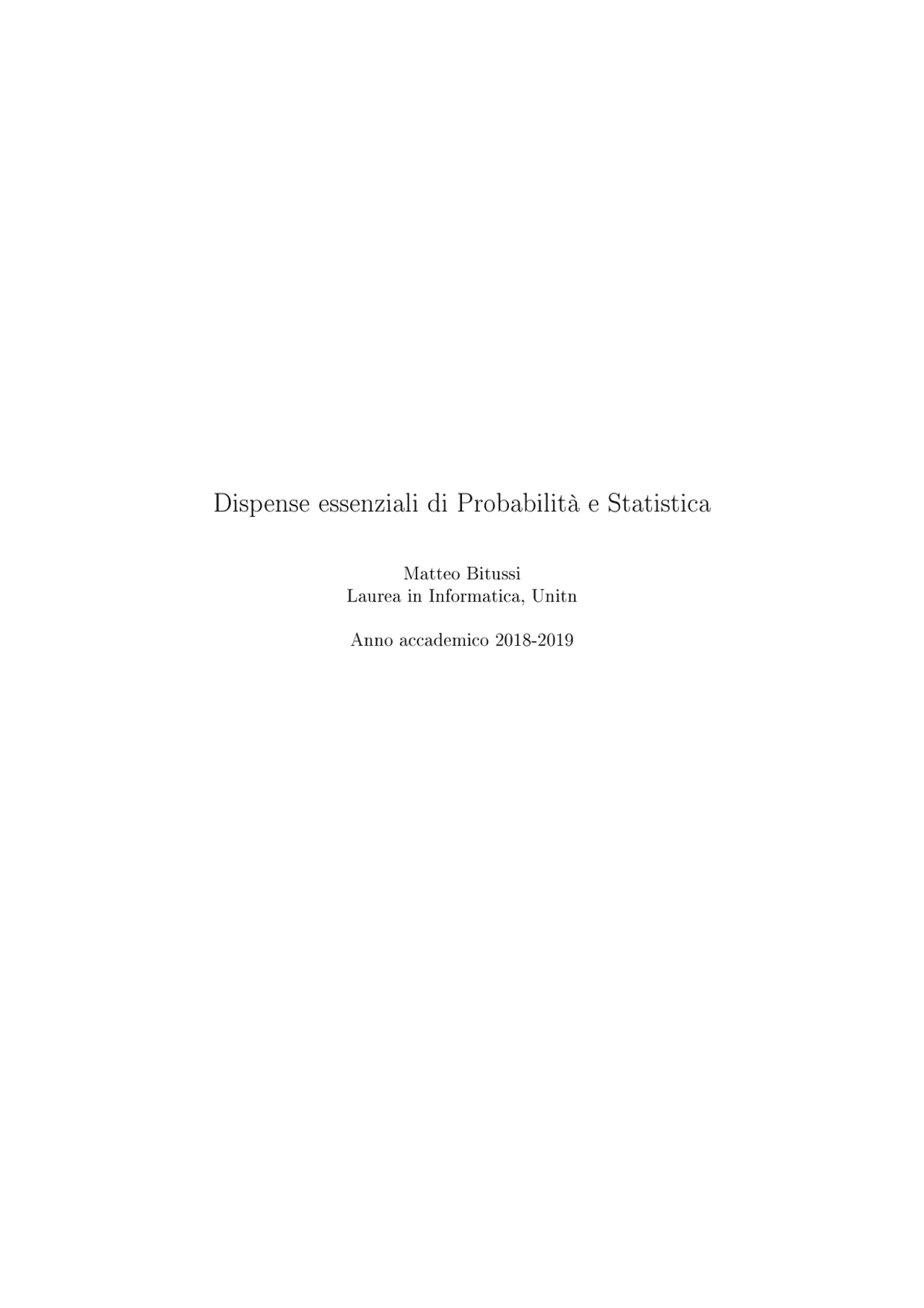 Dispense essenziali di Probabilità e Statistica | Appunti di Probabilità e Statistica | Docsity