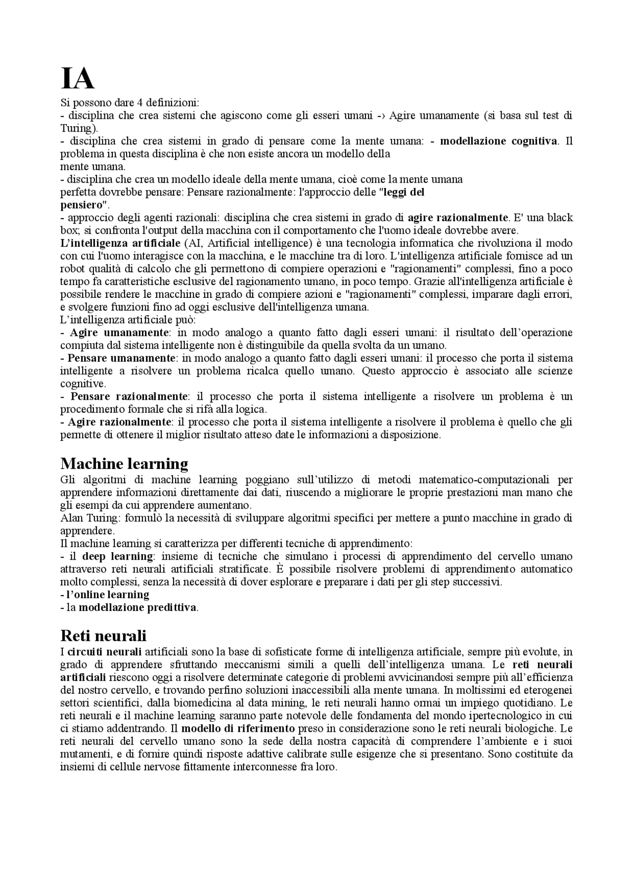 Intelligenza Artificiale Appunti Di Informatica Docsity