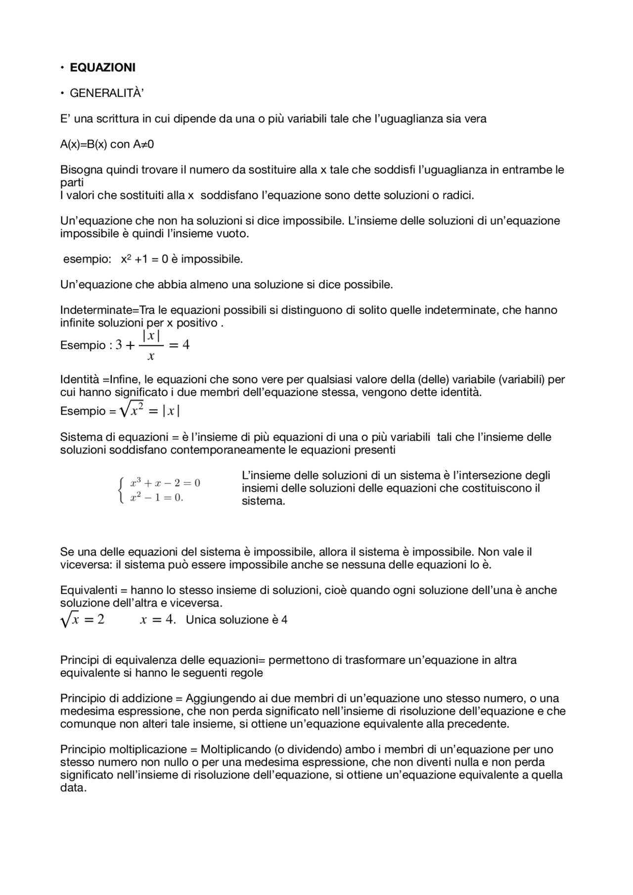 Equazioni e disequazioni | Dispense di Matematica Generale | Docsity