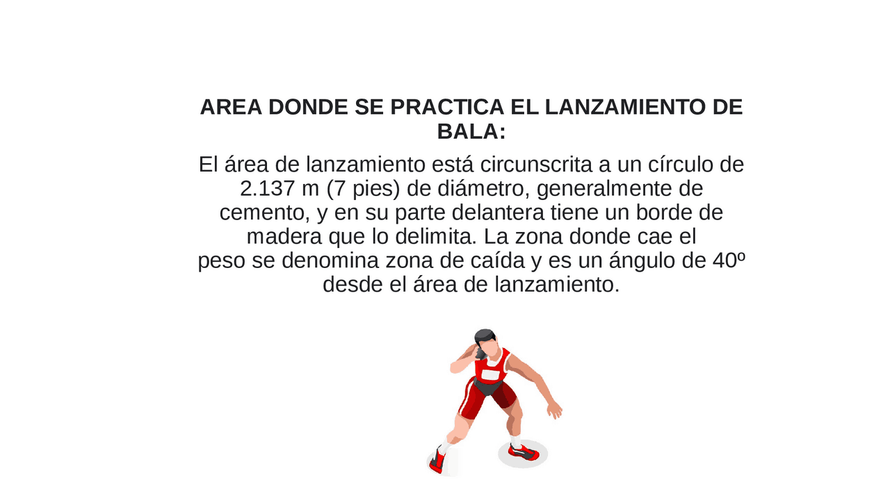 AREA DONDE SE PRACTICA EL LANZAMIENTO DE BALA | Diapositivas de ...