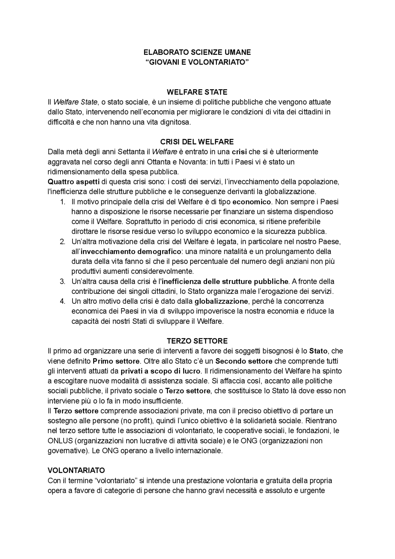 Giovani E Volontariato Appunti Di Scienze Umane Docsity
