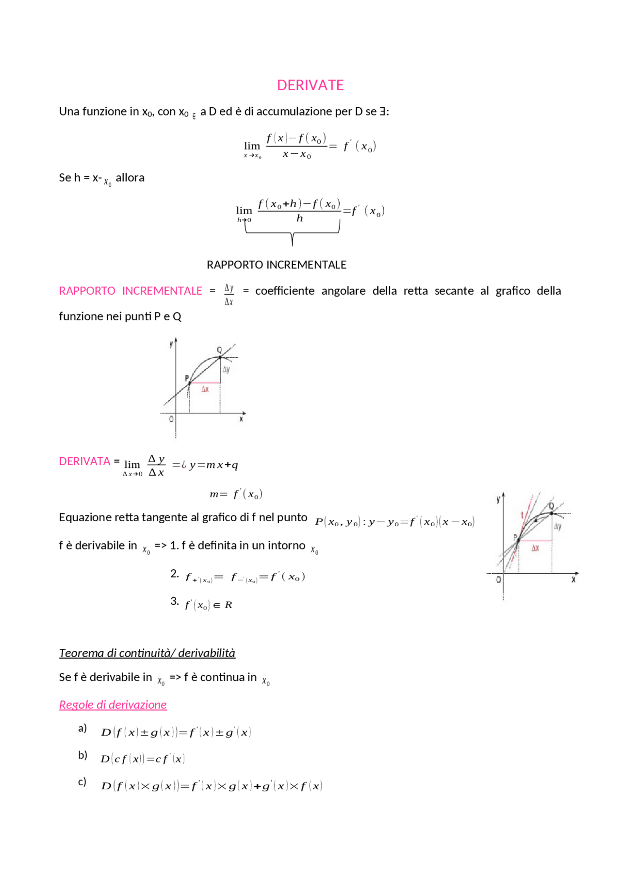 Derivate Appunti Analisi | Schemi e mappe concettuali di Analisi Matematica I | Docsity