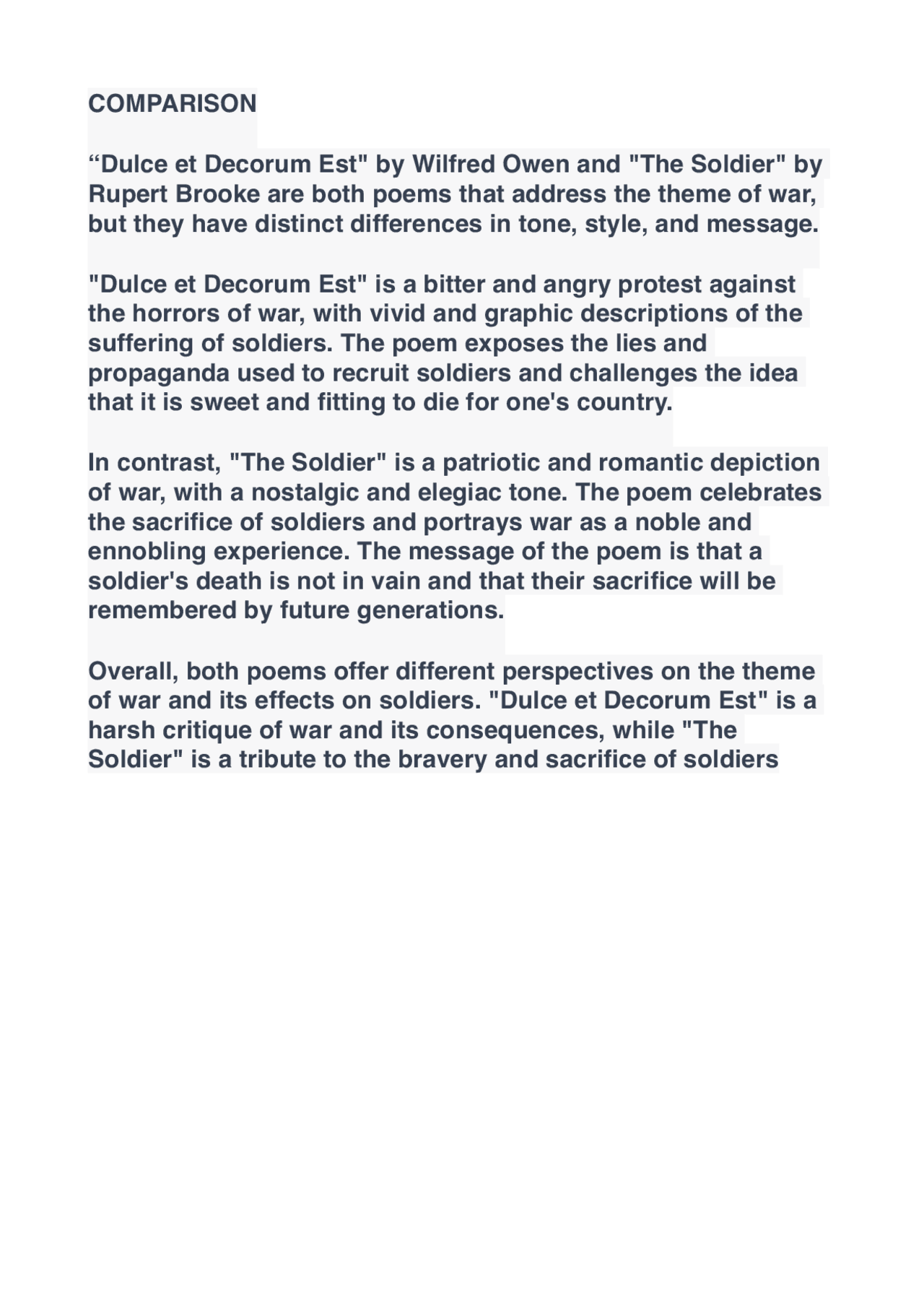Confronto “Dulce et Decorum Est" e "The Soldier" | Appunti di Inglese ...