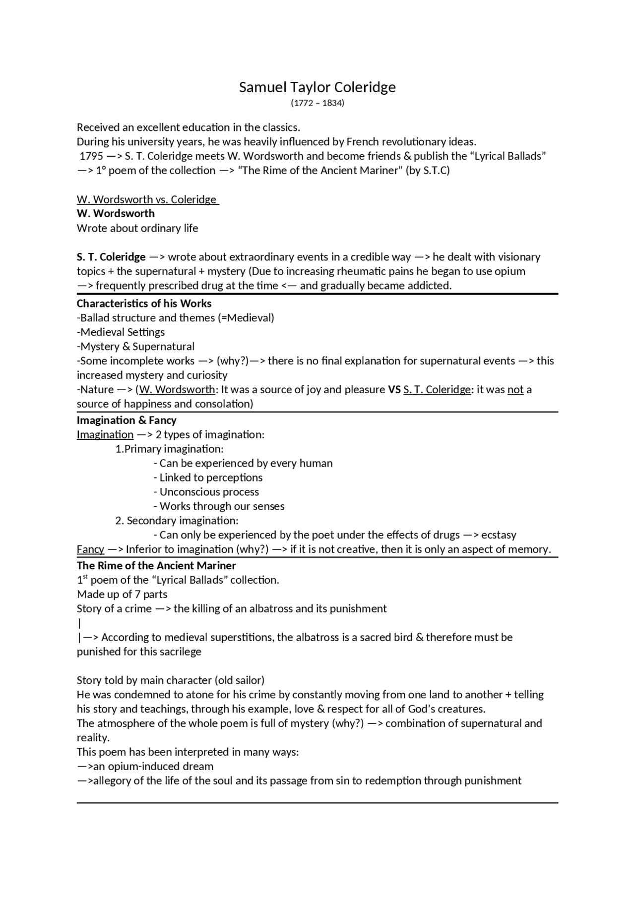 Samuel Taylor Coleridge - La sua vita e opere | Appunti di Inglese ...