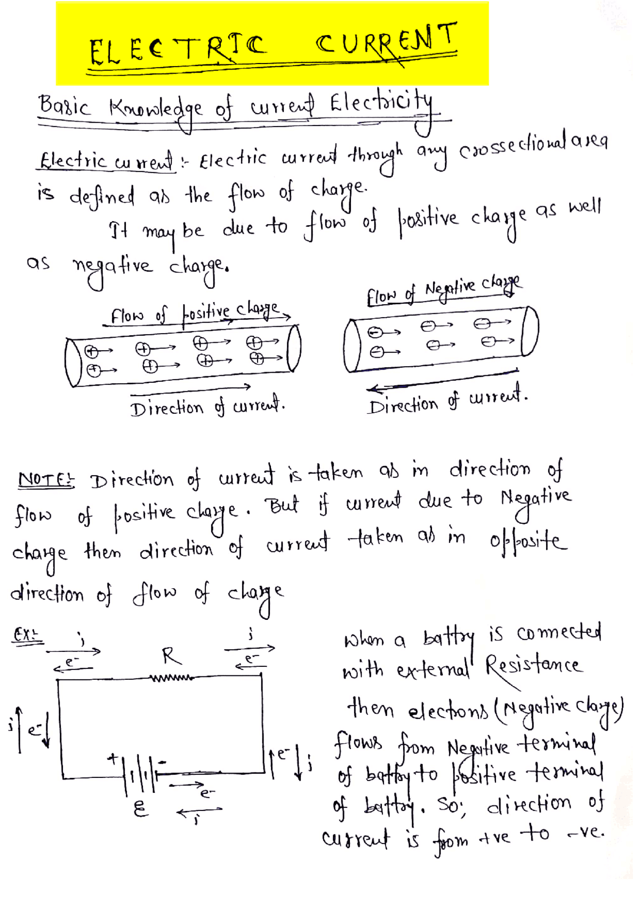 Electric Current In Physics Lecture Notes Physics Docsity