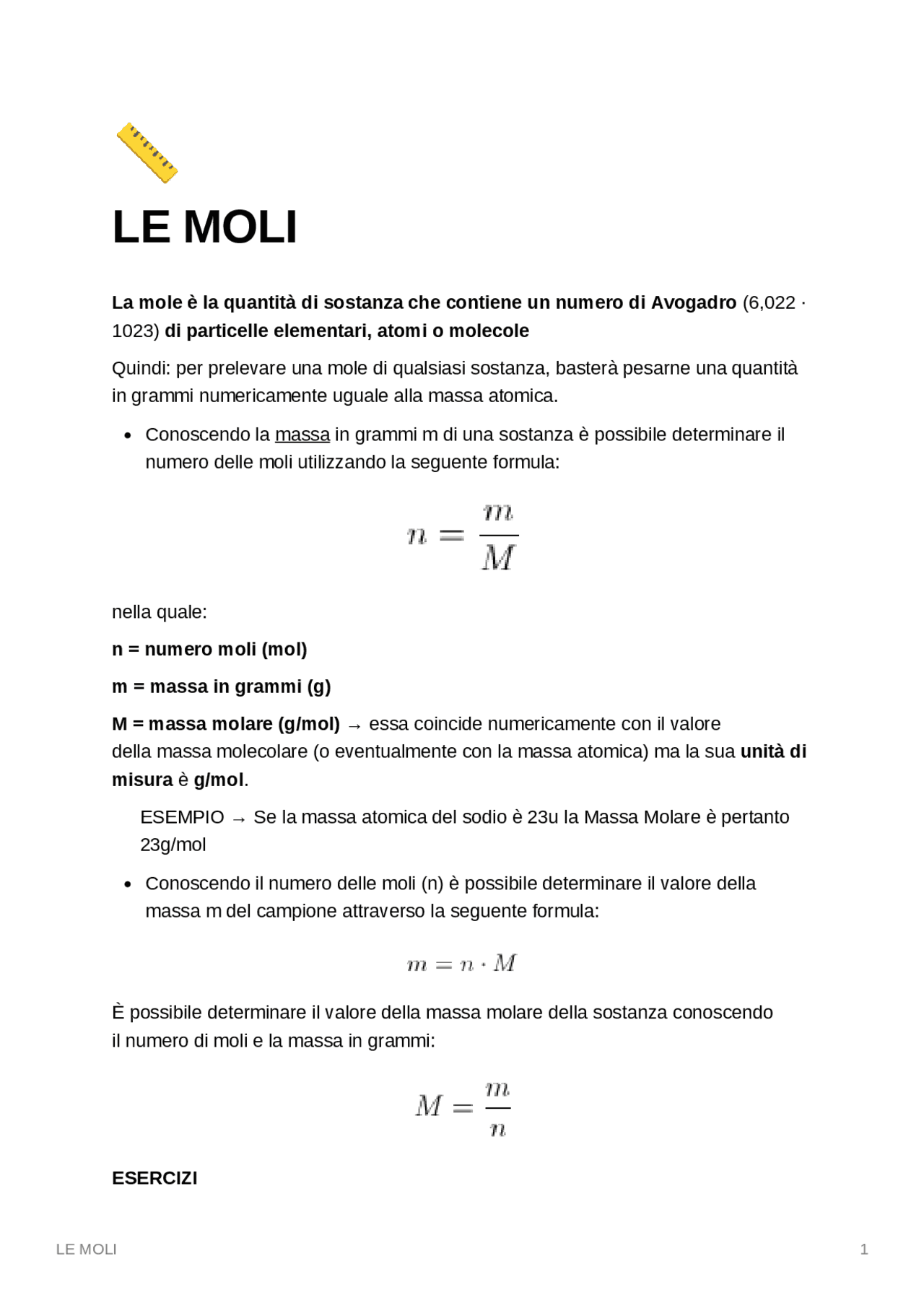 Le moli chimica analitica | Appunti di Chimica | Docsity