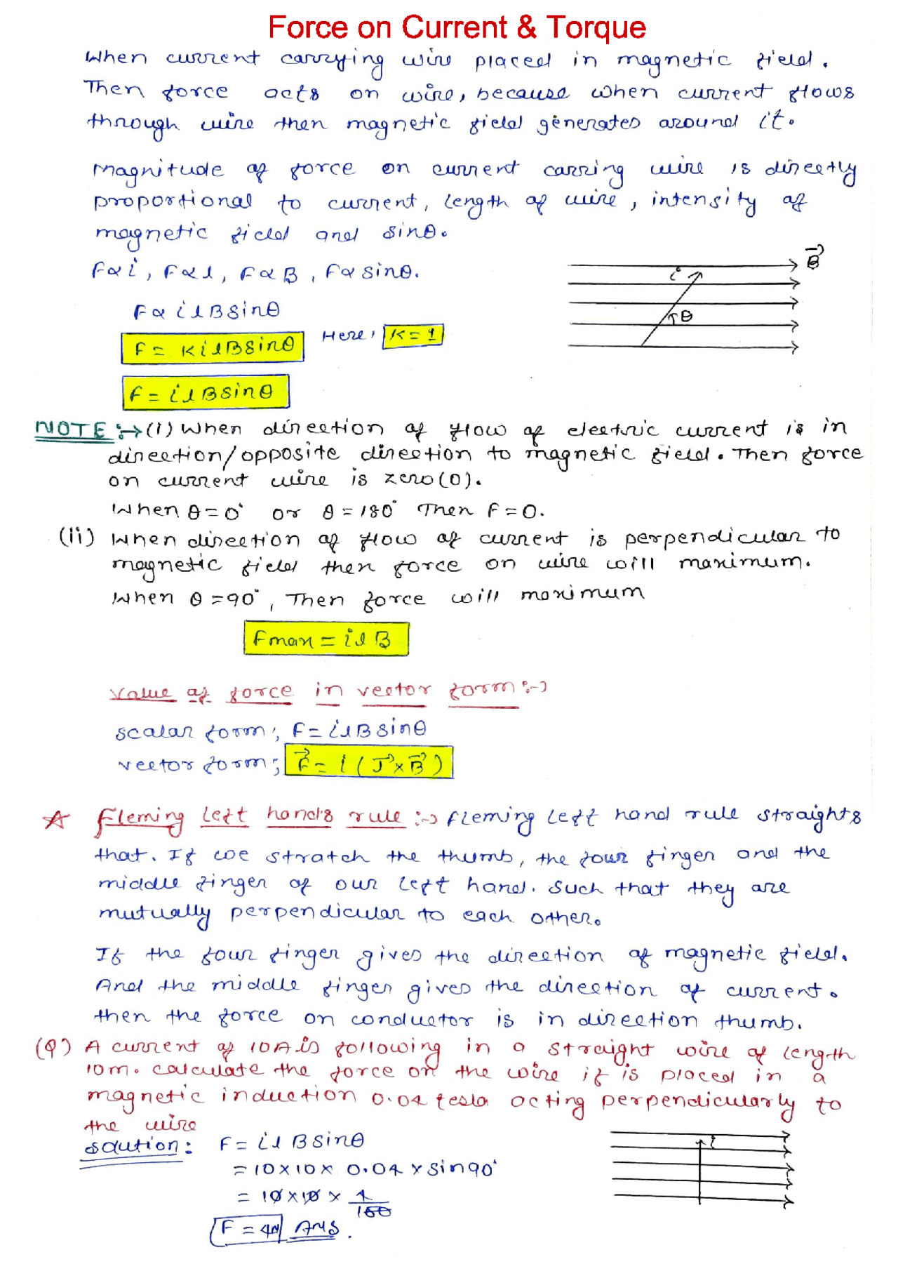 Force And Torque On A Current Loop Force On Current And Torque