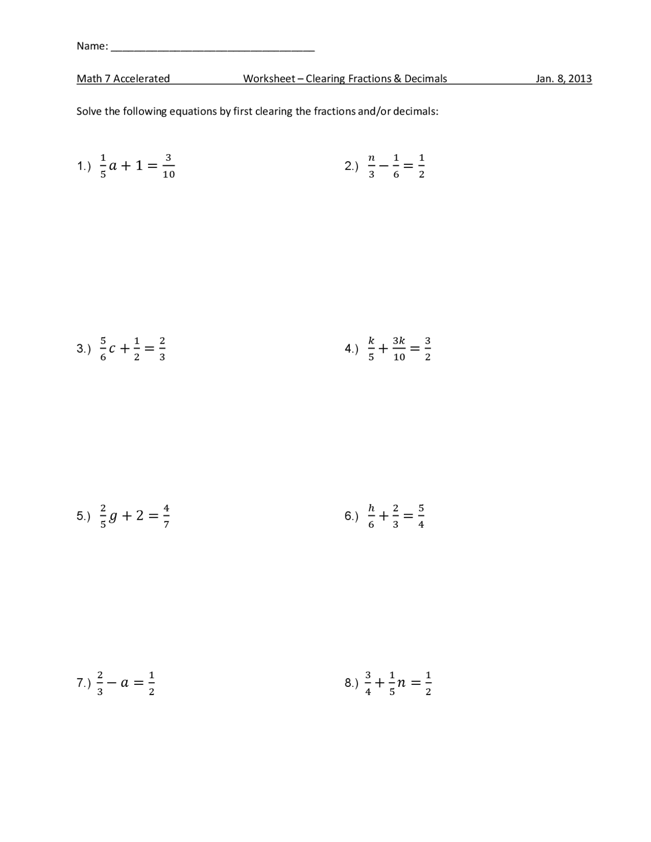 clearing fractions and decimals | Essays (high school) Mathematics ...