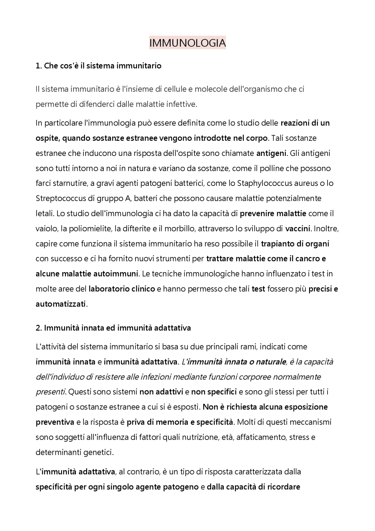 IMMUNOLOGIA GENERALE | Sbobinature di Immunologia | Docsity