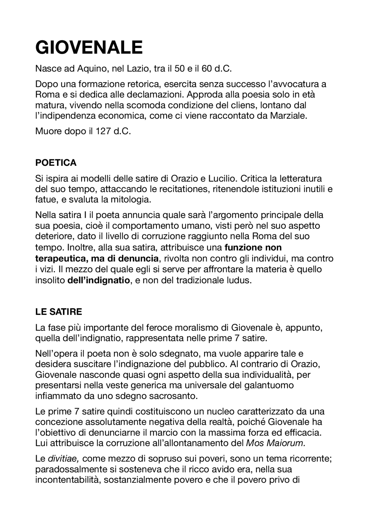 Giovenale, quadro generale | Appunti di Latino | Docsity