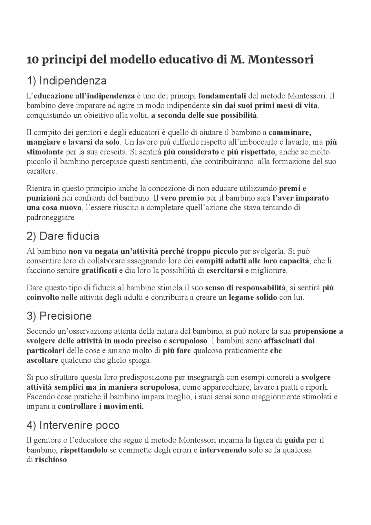 10 Principi Di Montessori Appunti Di Pedagogia Docsity