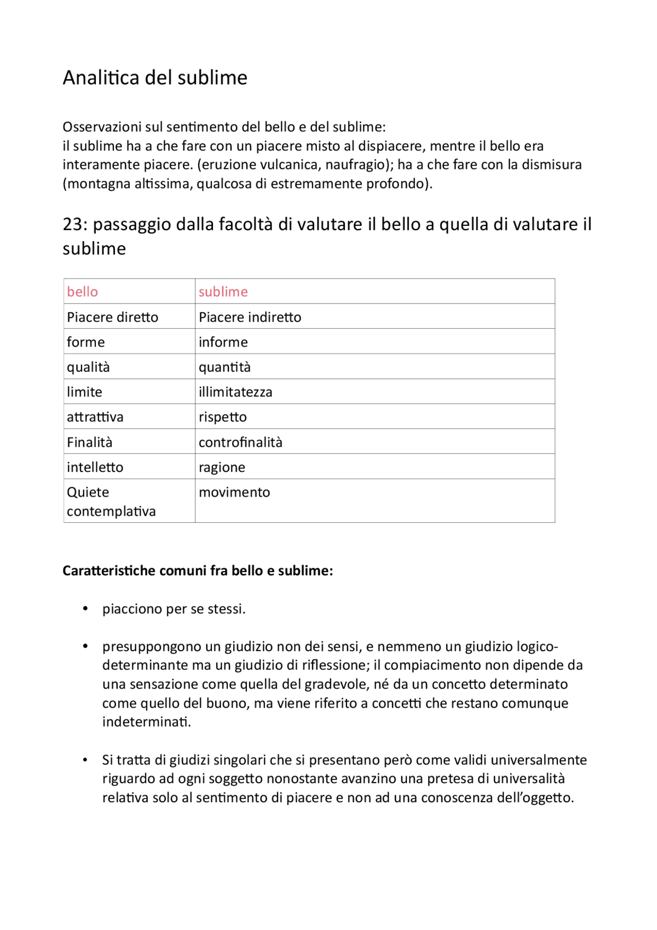 Analitica del sublime, critica della capacità di giudizio | Appunti di Estetica | Docsity