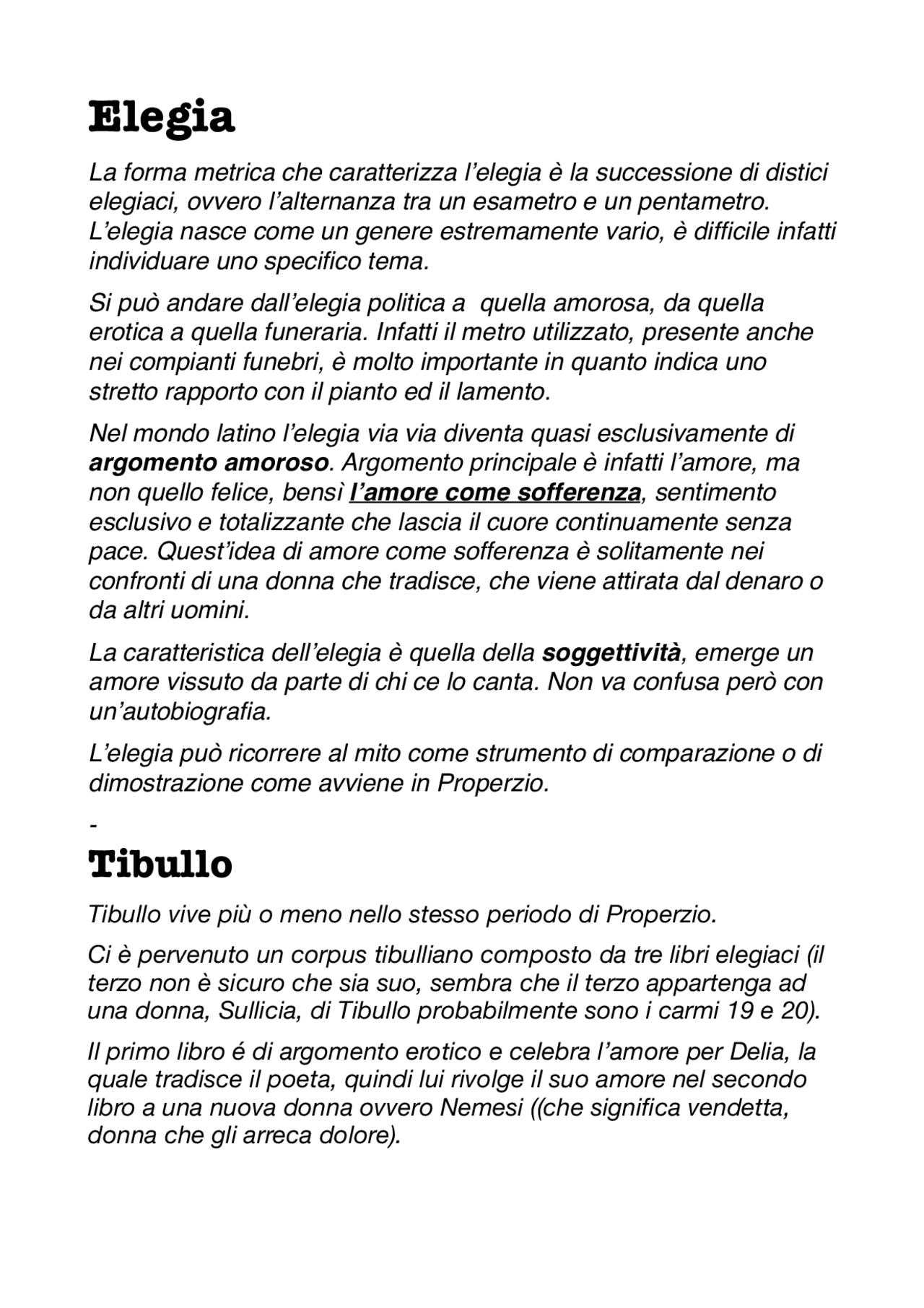 Elegia Tibullo E Properzio Appunti Di Latino Docsity