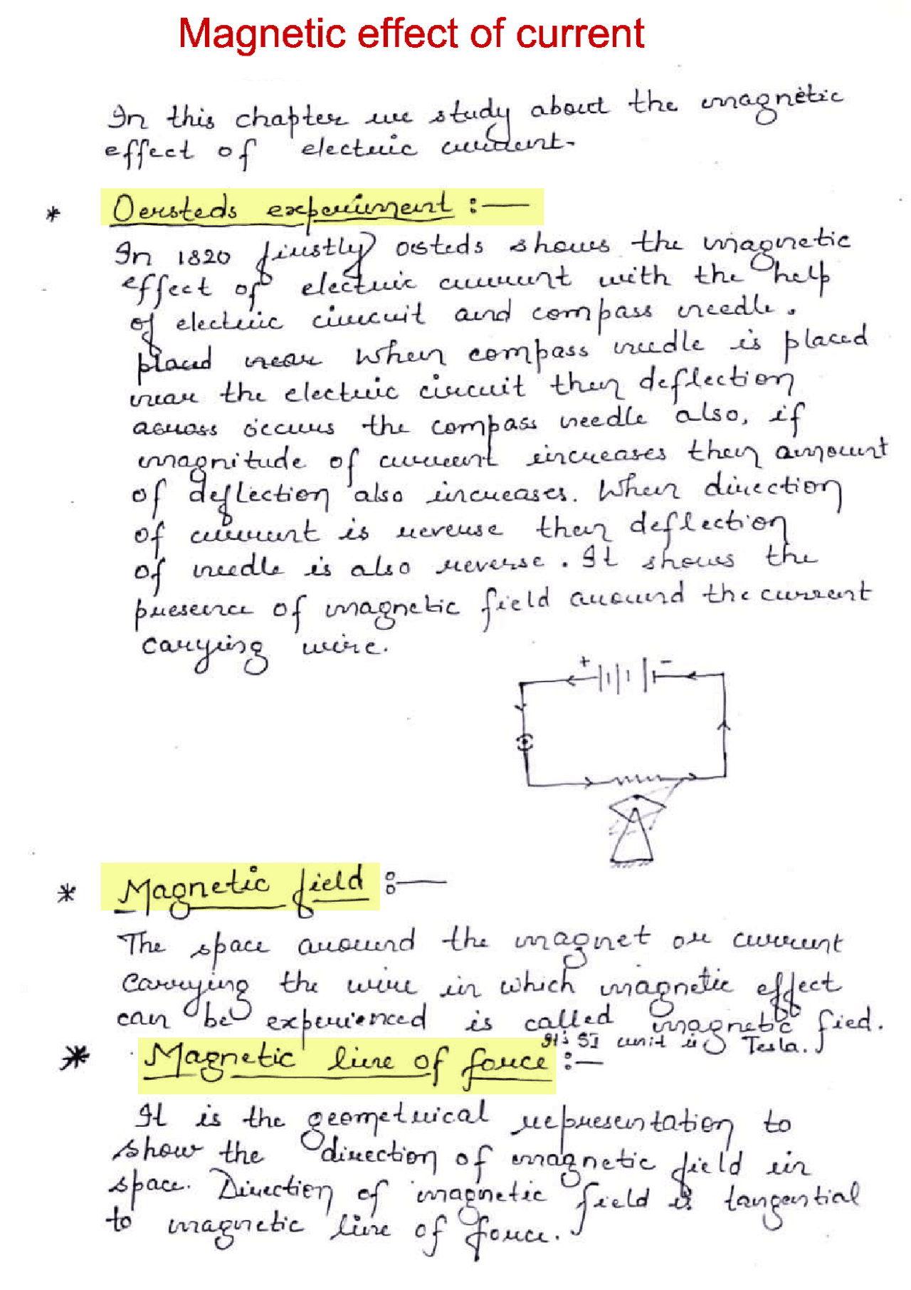 Magnetic Effect Of Current Lecture Notes Physics Docsity