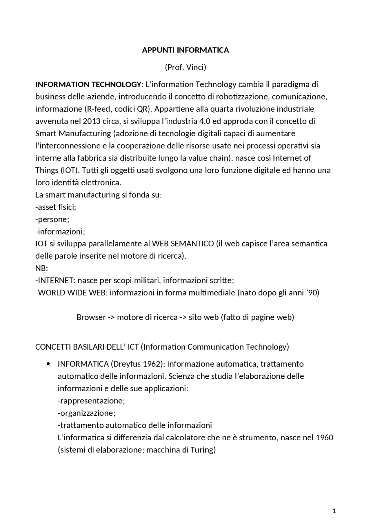 Riassunti informatica | Dispense di Informatica gestionale | Docsity