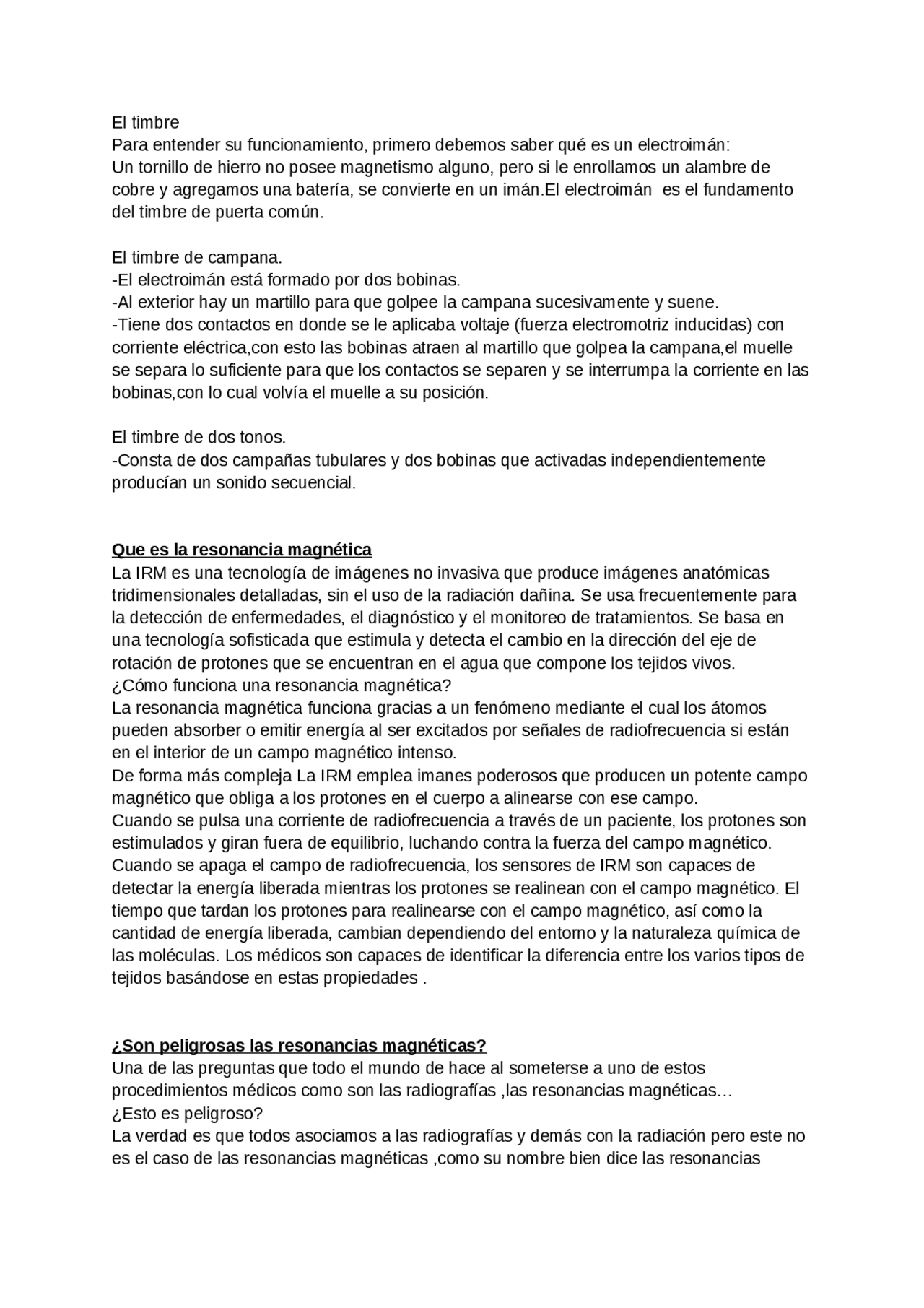 Electromagnetismo.El timbre | Guías, Proyectos, Investigaciones de Física | Docsity