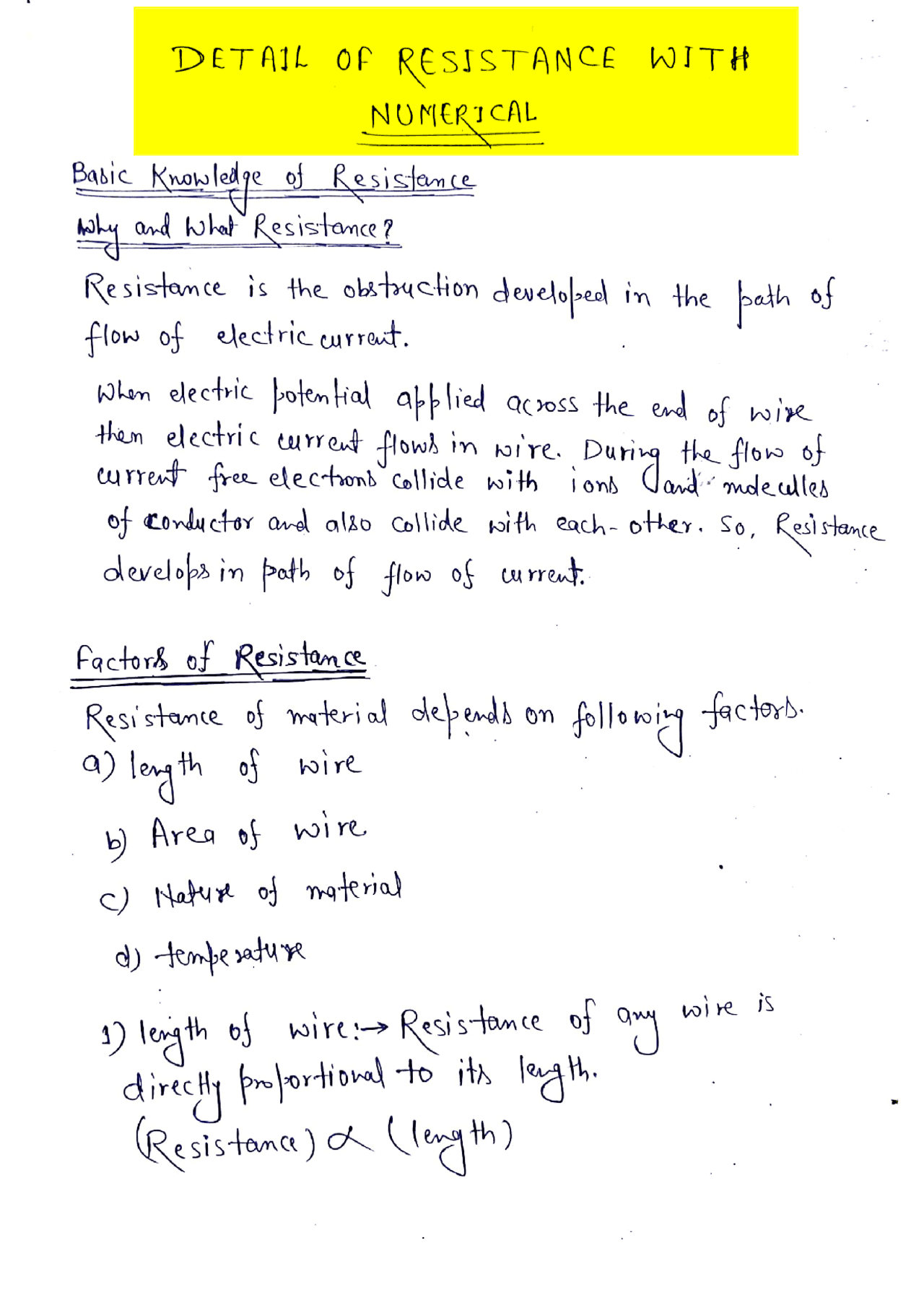 Resistance Complete Detail With Numerical Lecture Notes Physics Docsity