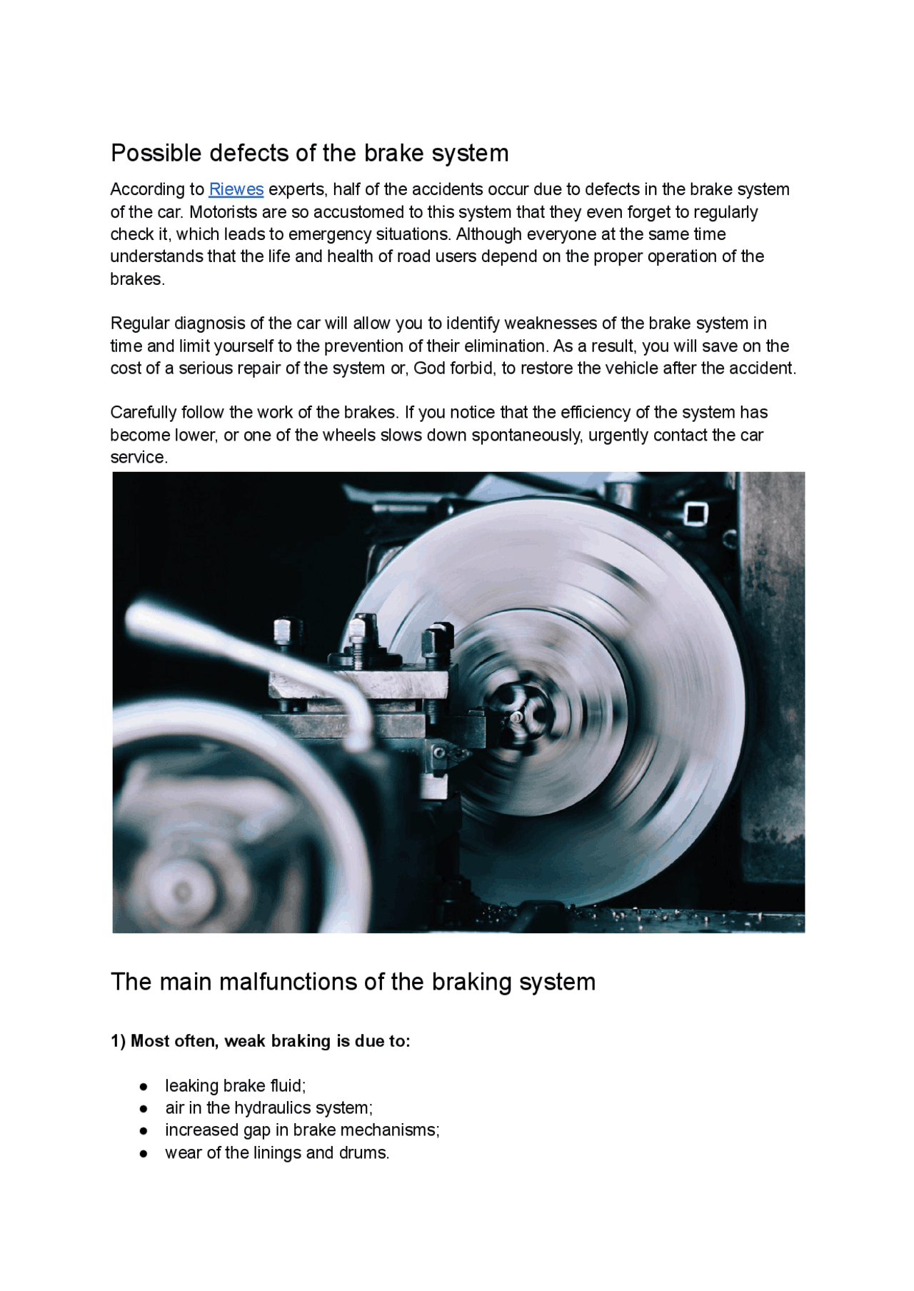Possible defects of the brake system | Leitfäden, Projektarbeiten und ...