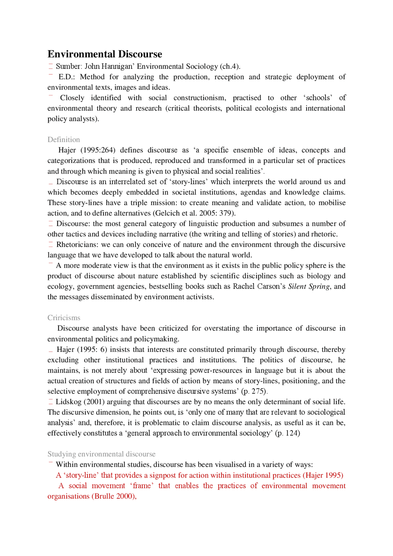 Environmentel Discourse Lecture Notes Environmental Science Docsity