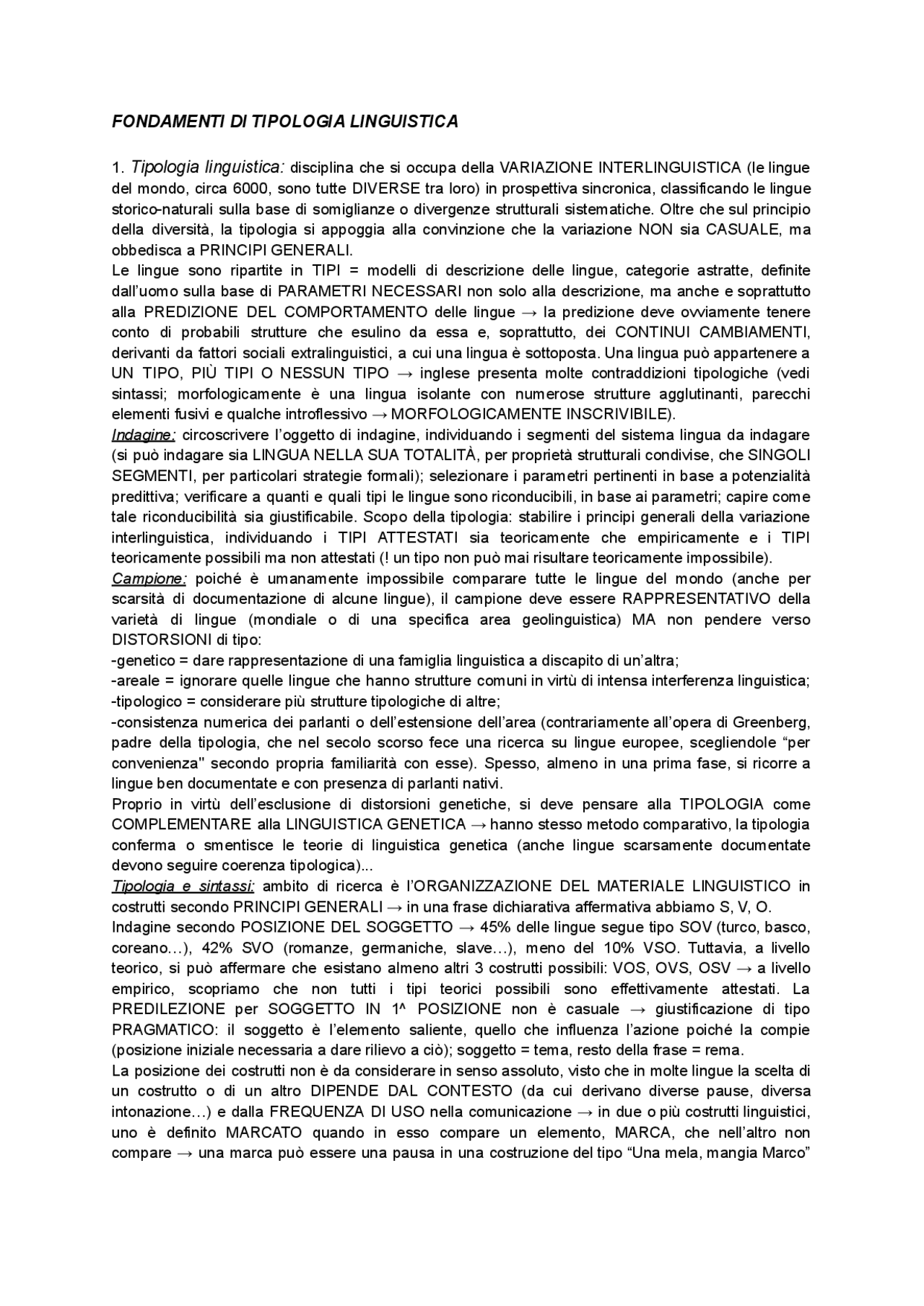 Riassunto Di Fondamenti Di Tipologia Linguistica Sintesi Del Corso Di