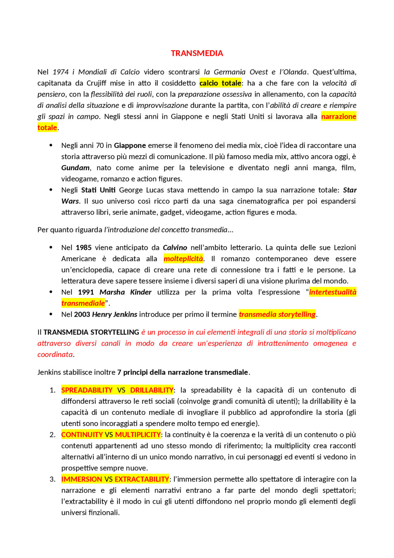 Riassunto Transmedia Experience per Linguaggio e argomentazione ...