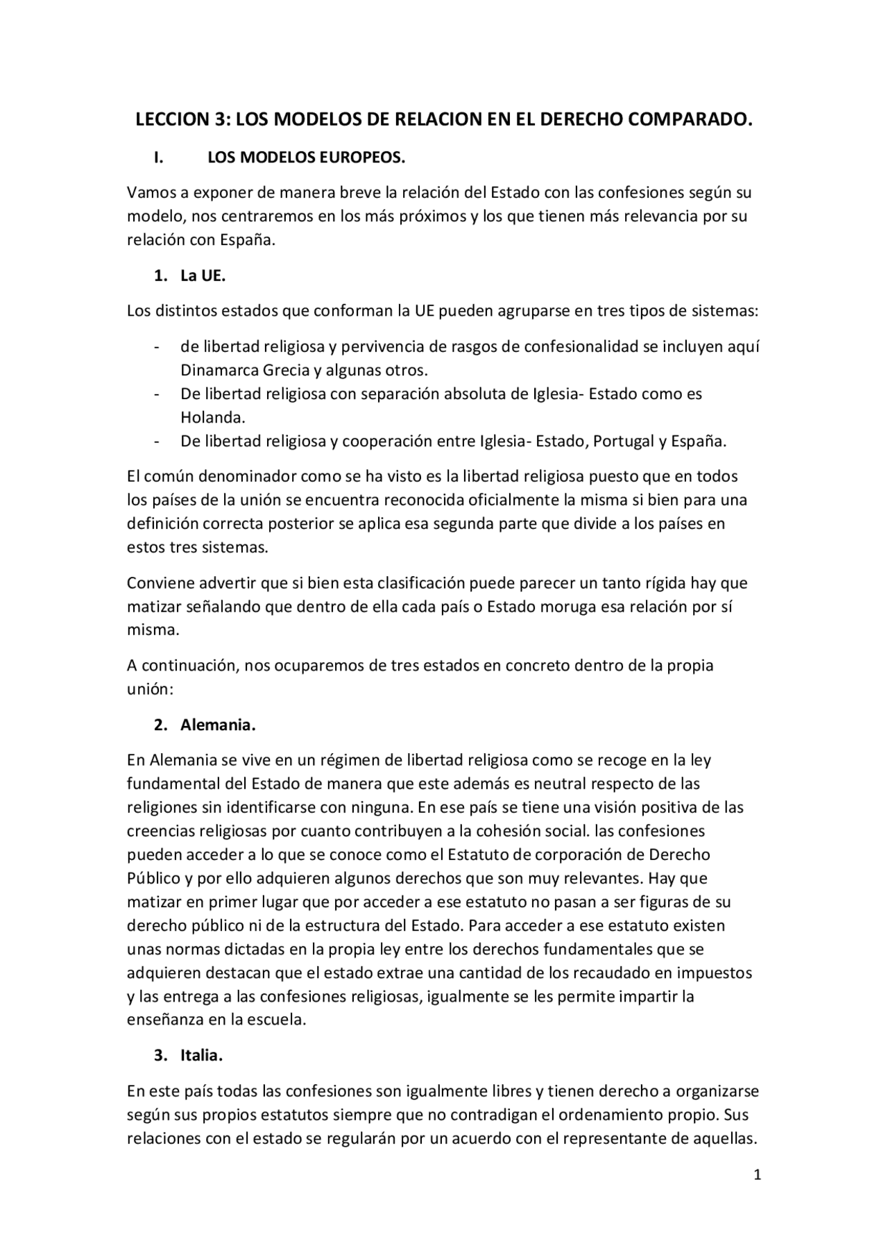 Lección 3 de derecho y libertad religiosa | Esquemas y mapas conceptuales de Derecho | Docsity