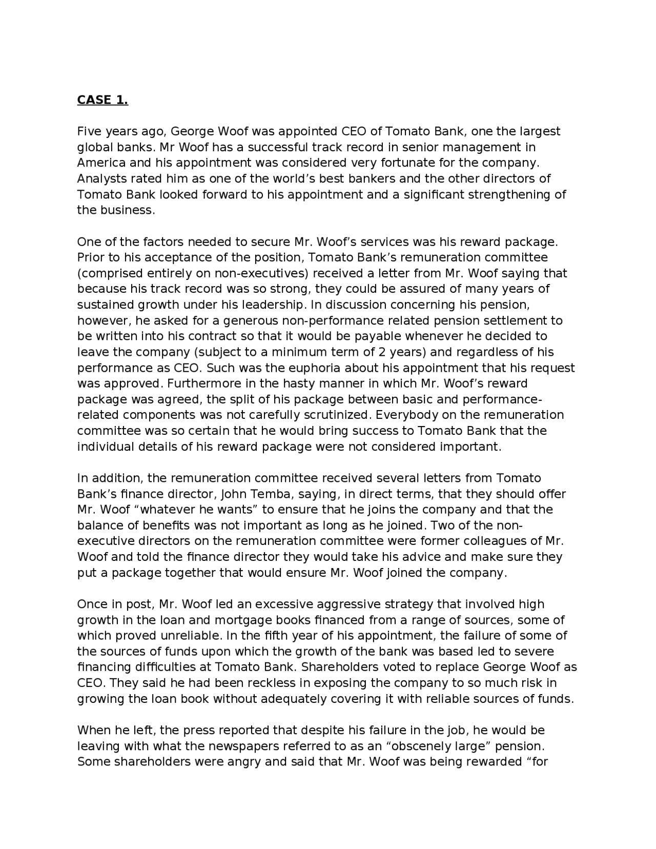 CG EXERCISE FOR CH10 | Exercises Corporate Governence | Docsity