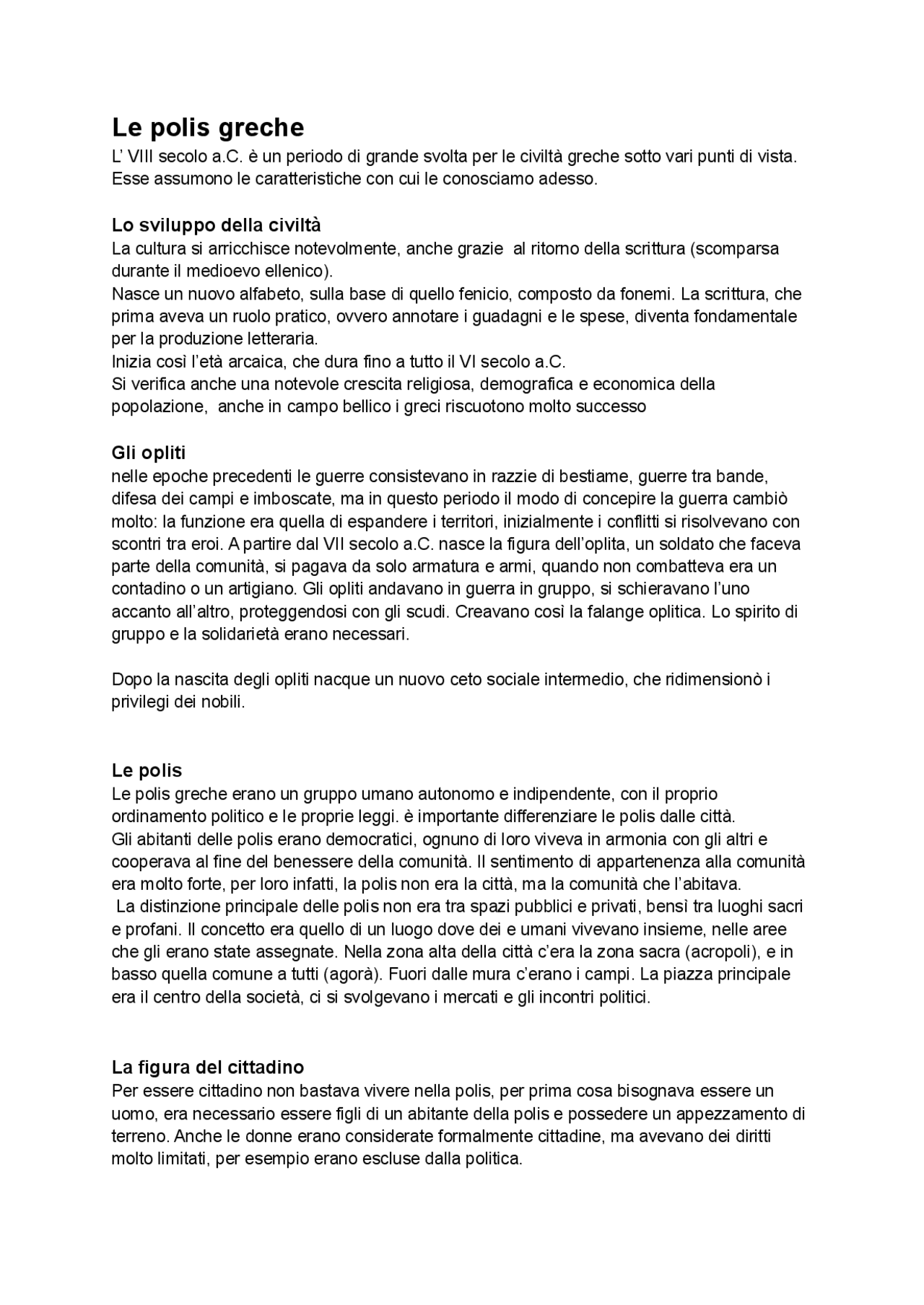 Le polis greche | Appunti di Storia | Docsity